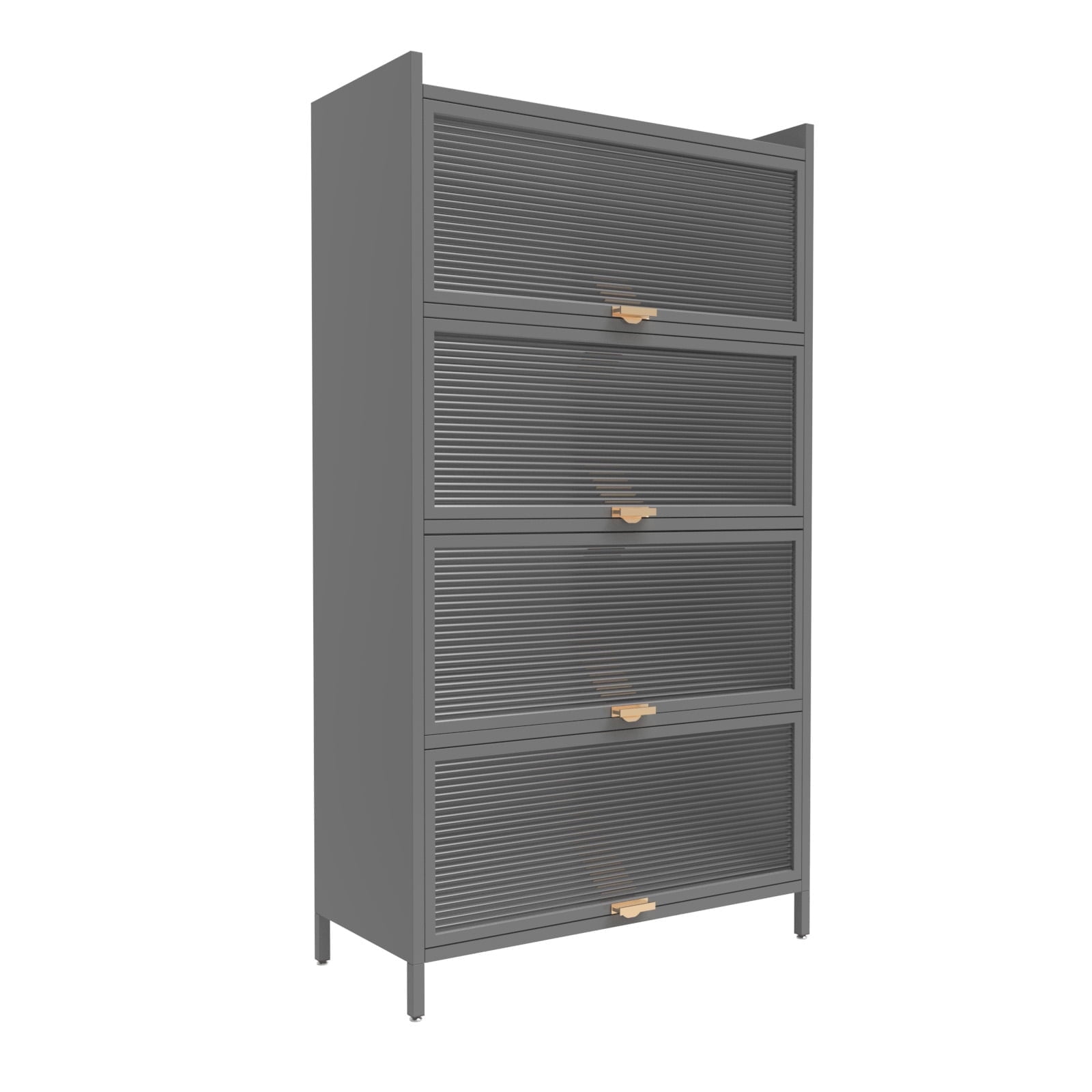 Modern Fluted Glass 2-Door Metal Pantry Cabinet with 4 Flip Doors, 5 ...
