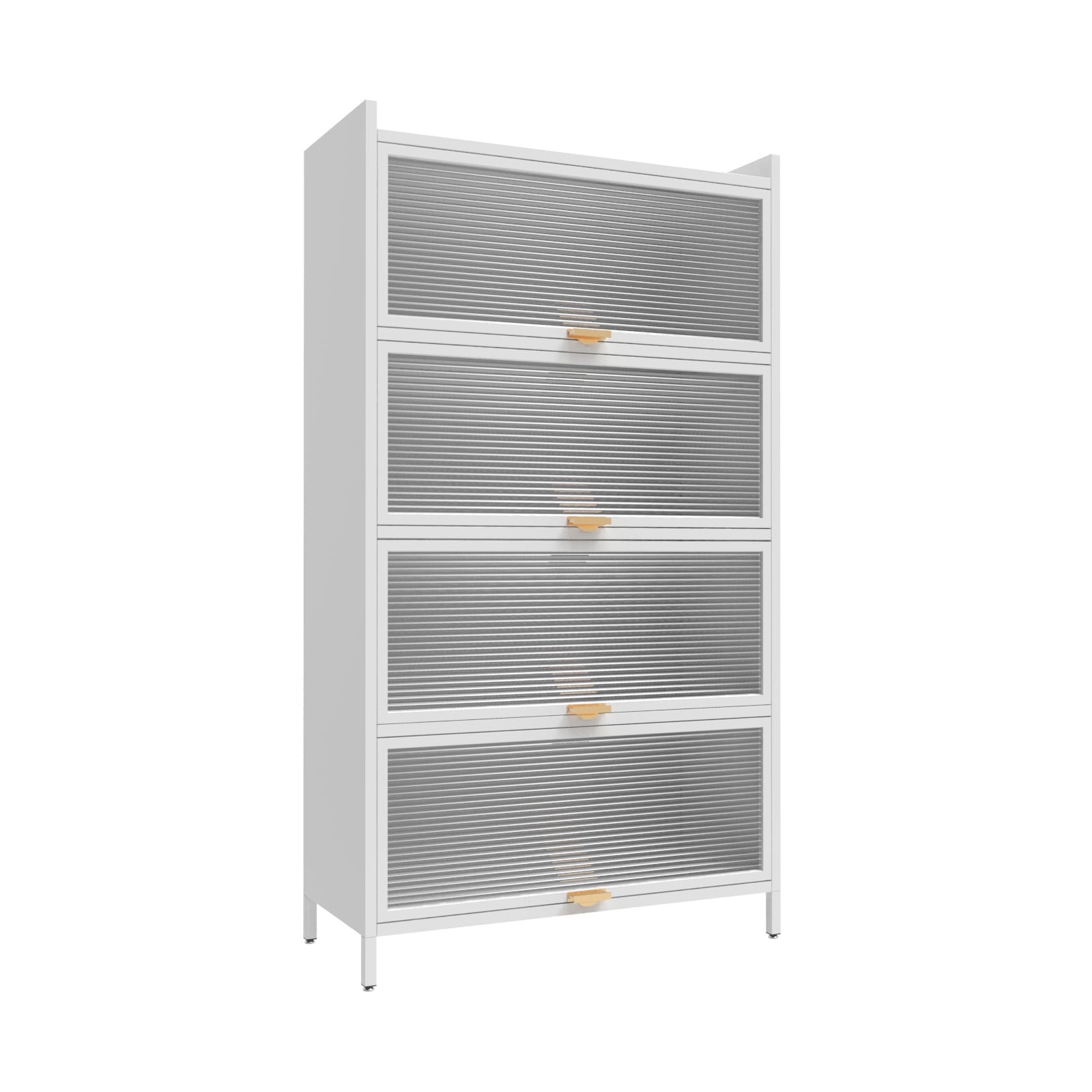 Modern Fluted Glass 2-Door Metal Pantry Cabinet with 4 Flip Doors, 5 ...