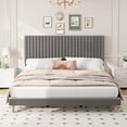 Modern Fluted Platform Bed, Velvet Upholstered Platform Bed Frame, with ...