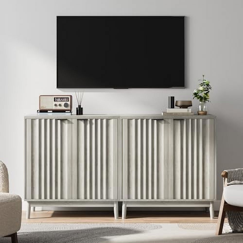 Modern Fluted Sideboard Buffet Cabinet with 2 Wave Carved Doors & Heavy ...
