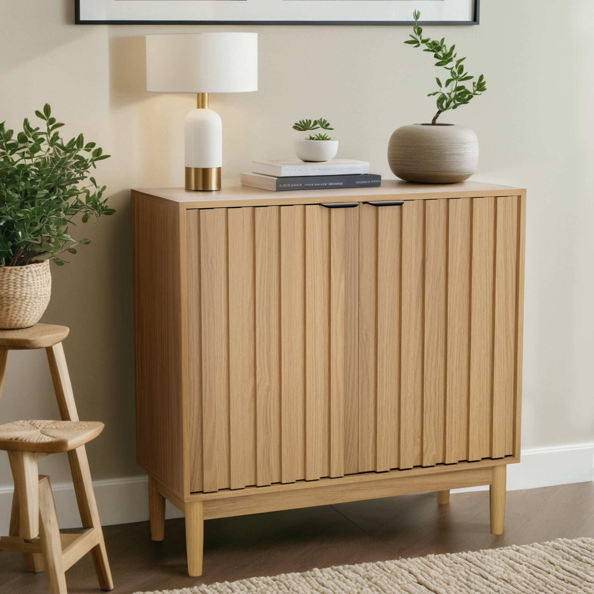 Modern Fluted Sideboard & Buffet Cabinet-Adjustable Shelves, Solid Wood ...