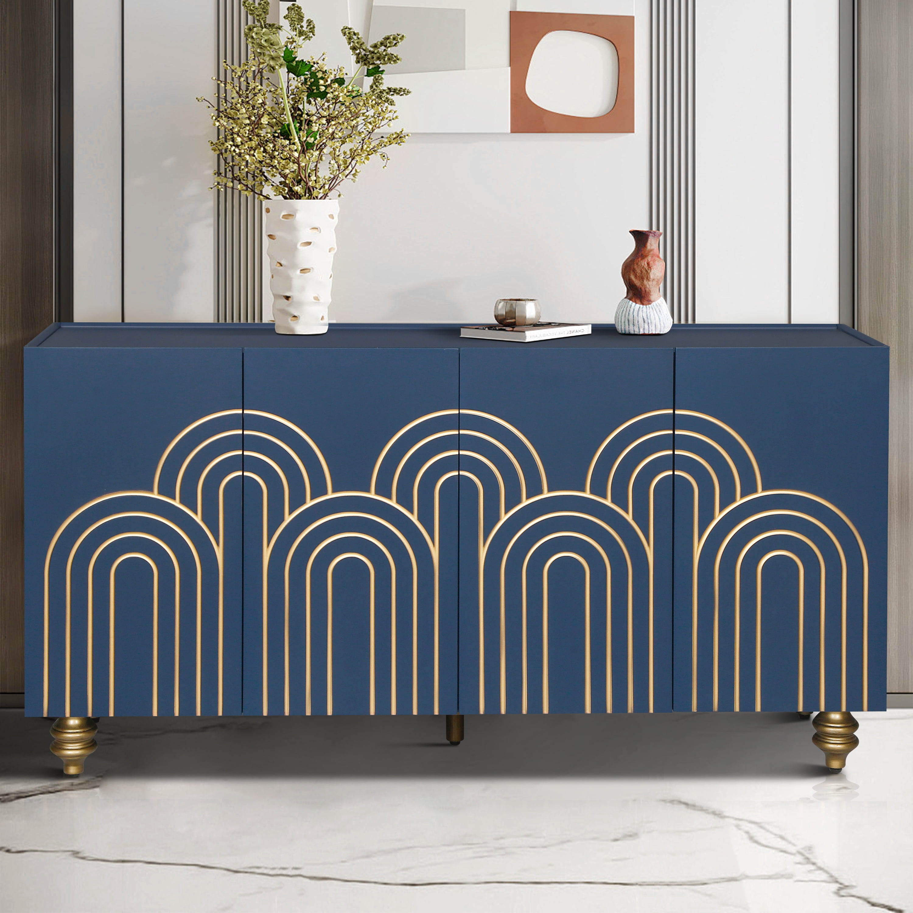 Modern Fluted Sideboard Buffet with Storage, Curve Element with Strict ...