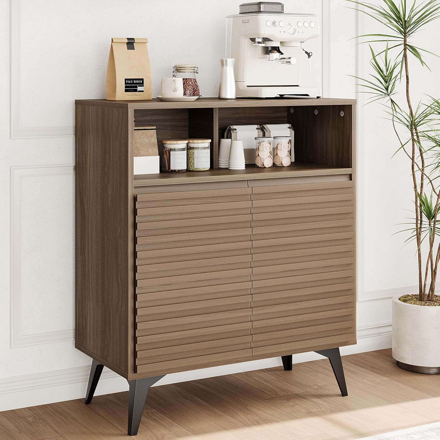 Modern Fluted Storage Cabinet with Adjustable Shelves, Sideboard Buffet ...
