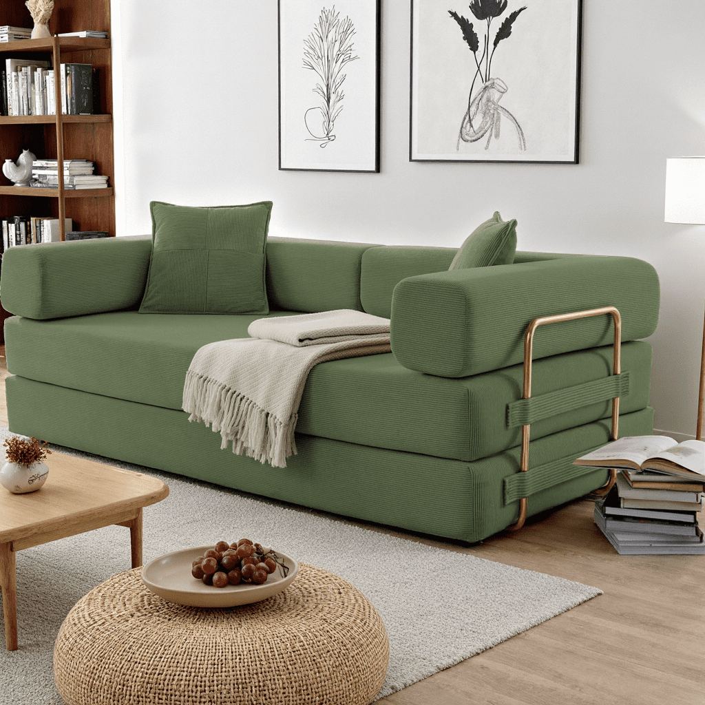 Modern Fold-Out Sofa Bed King Size, Convertible 3-Seater Corduroy Floor ...