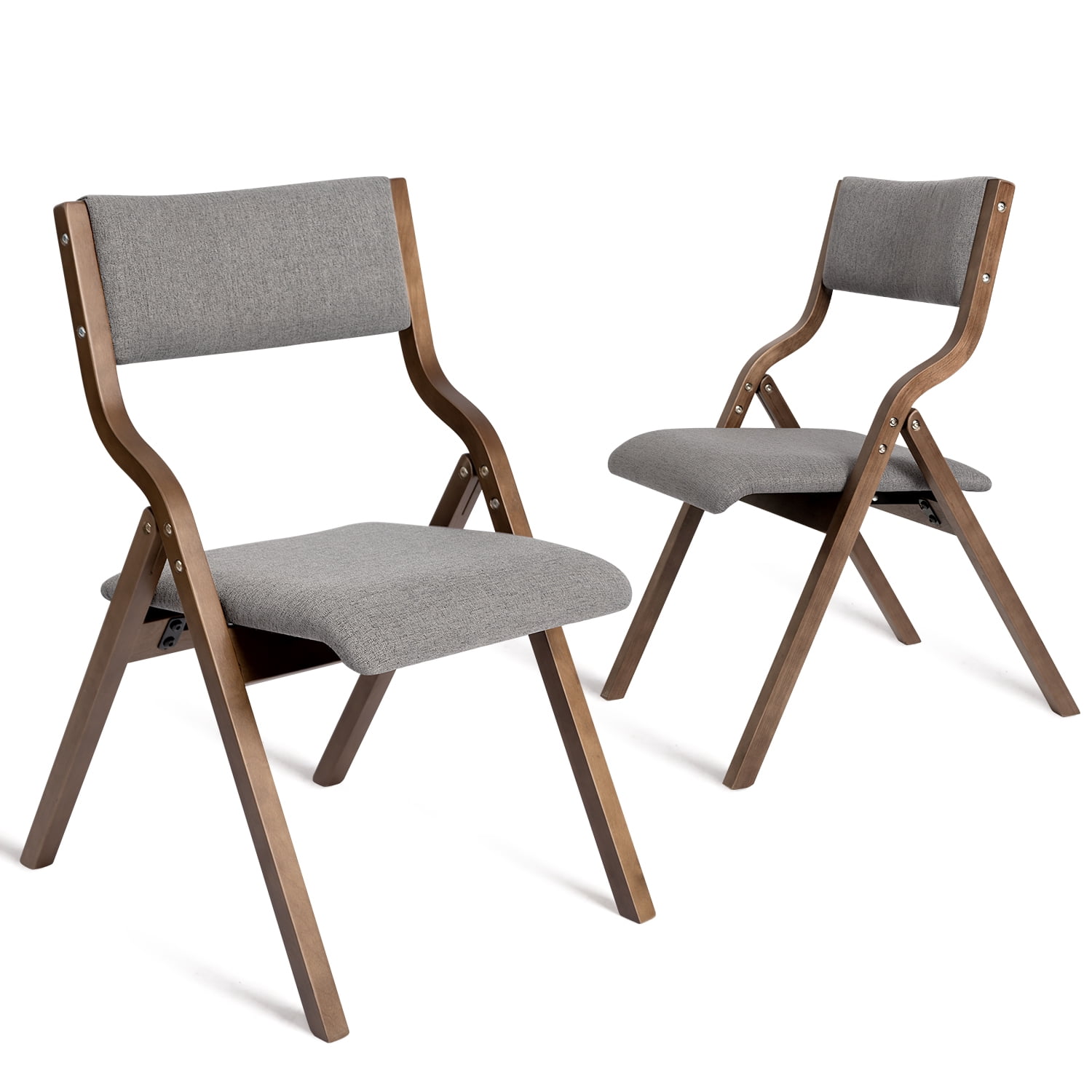 Modern Foldable Dining Chairs with Solid Wood Frame, Grey - Walmart.com