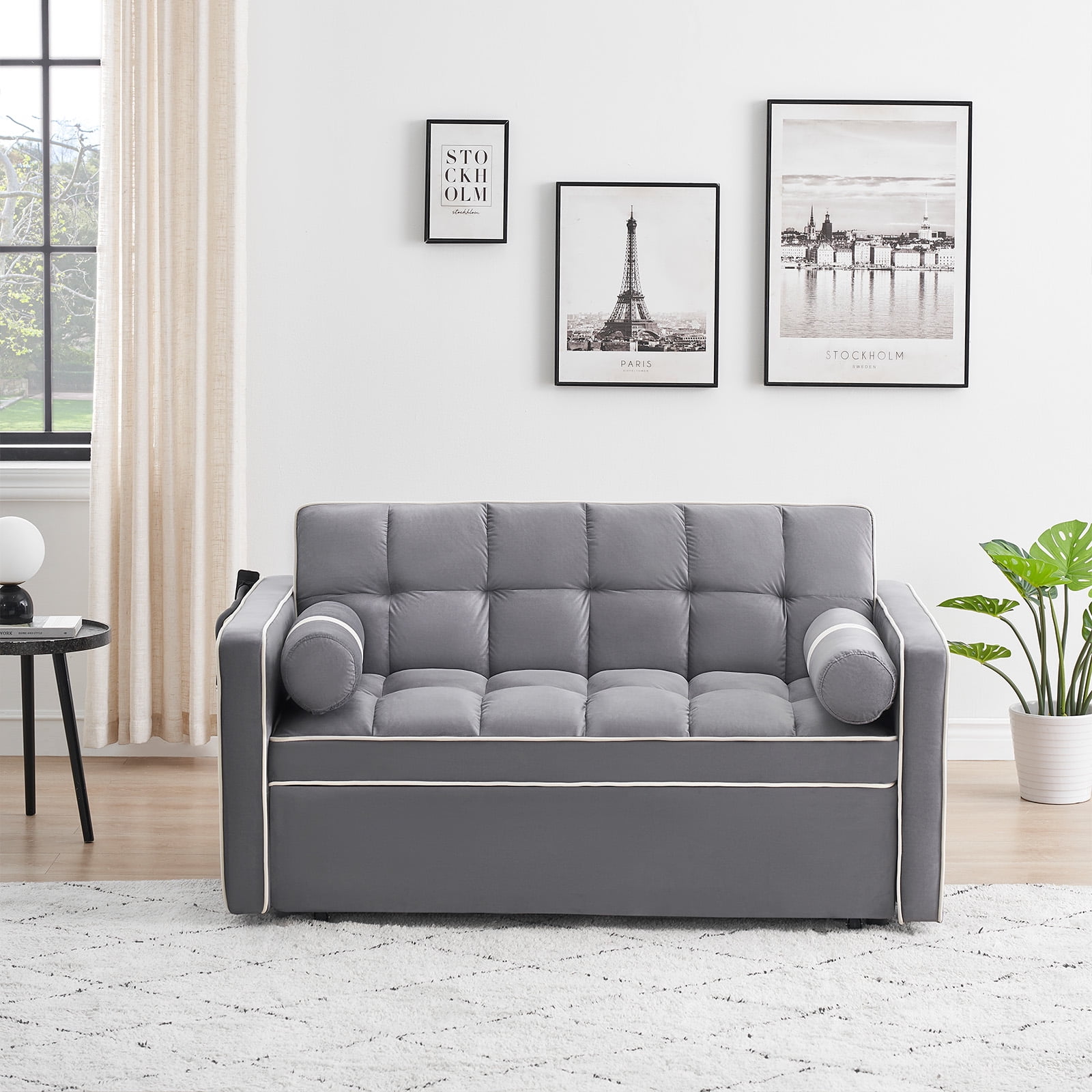 Modern Folding Futon With Removable Armrests Rotating Phone Holder ...