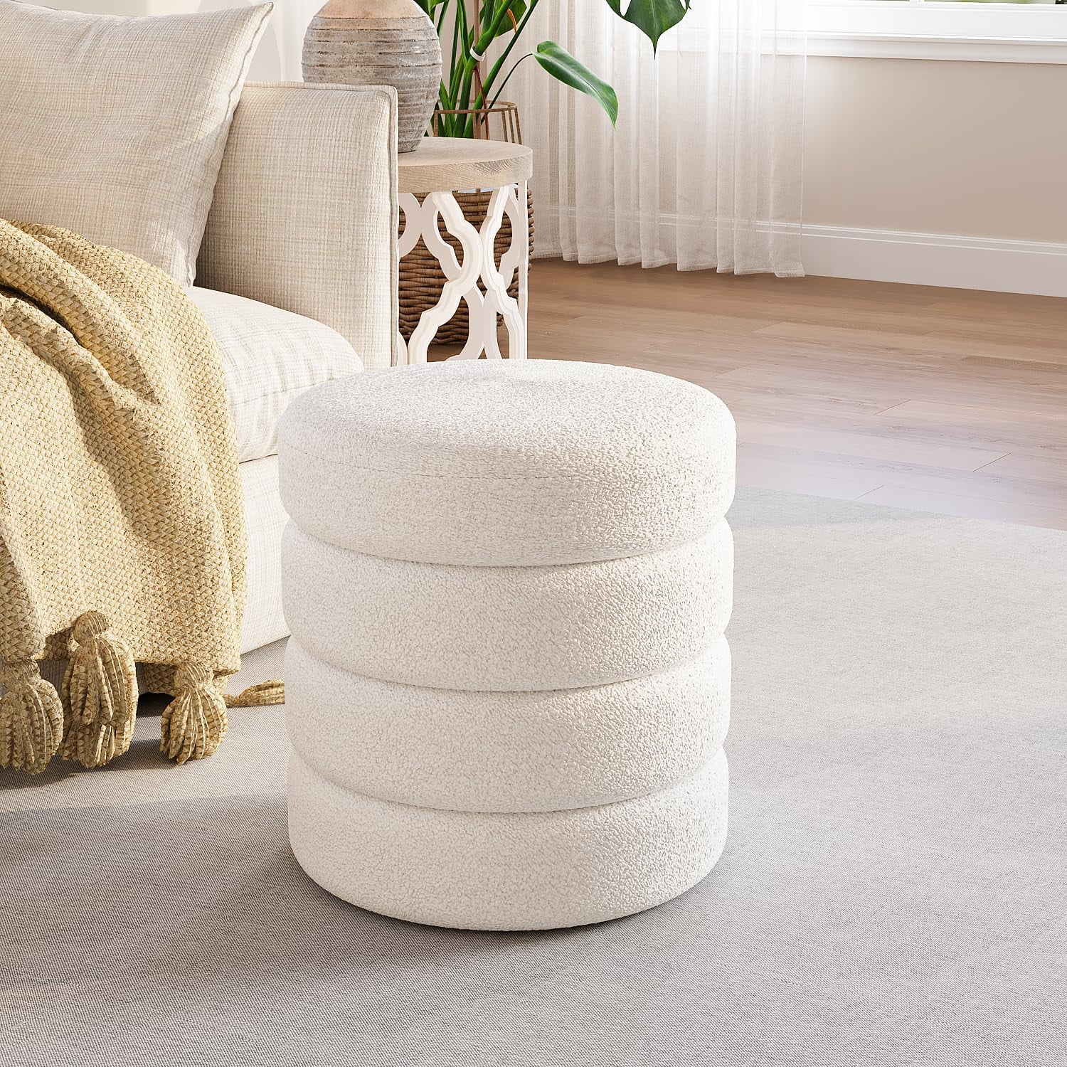 Modern Foot Stool, Upholstered Round Foot Rest Ottoman, Vanity Chairs ...