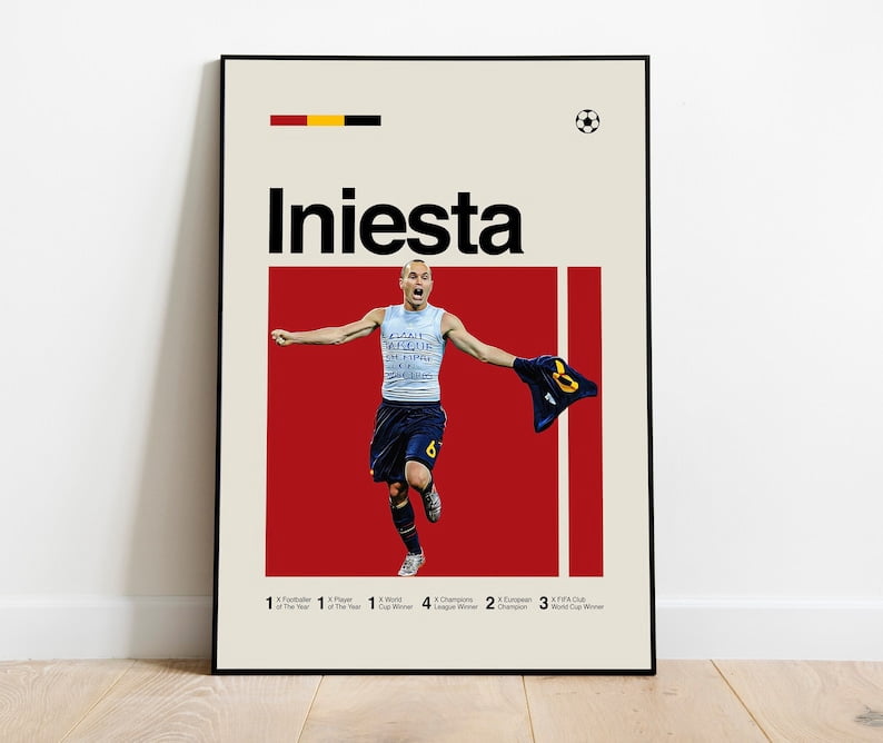 Modern Football Legend Wall Art Featuring Andres Iniesta Spain Soccer ...