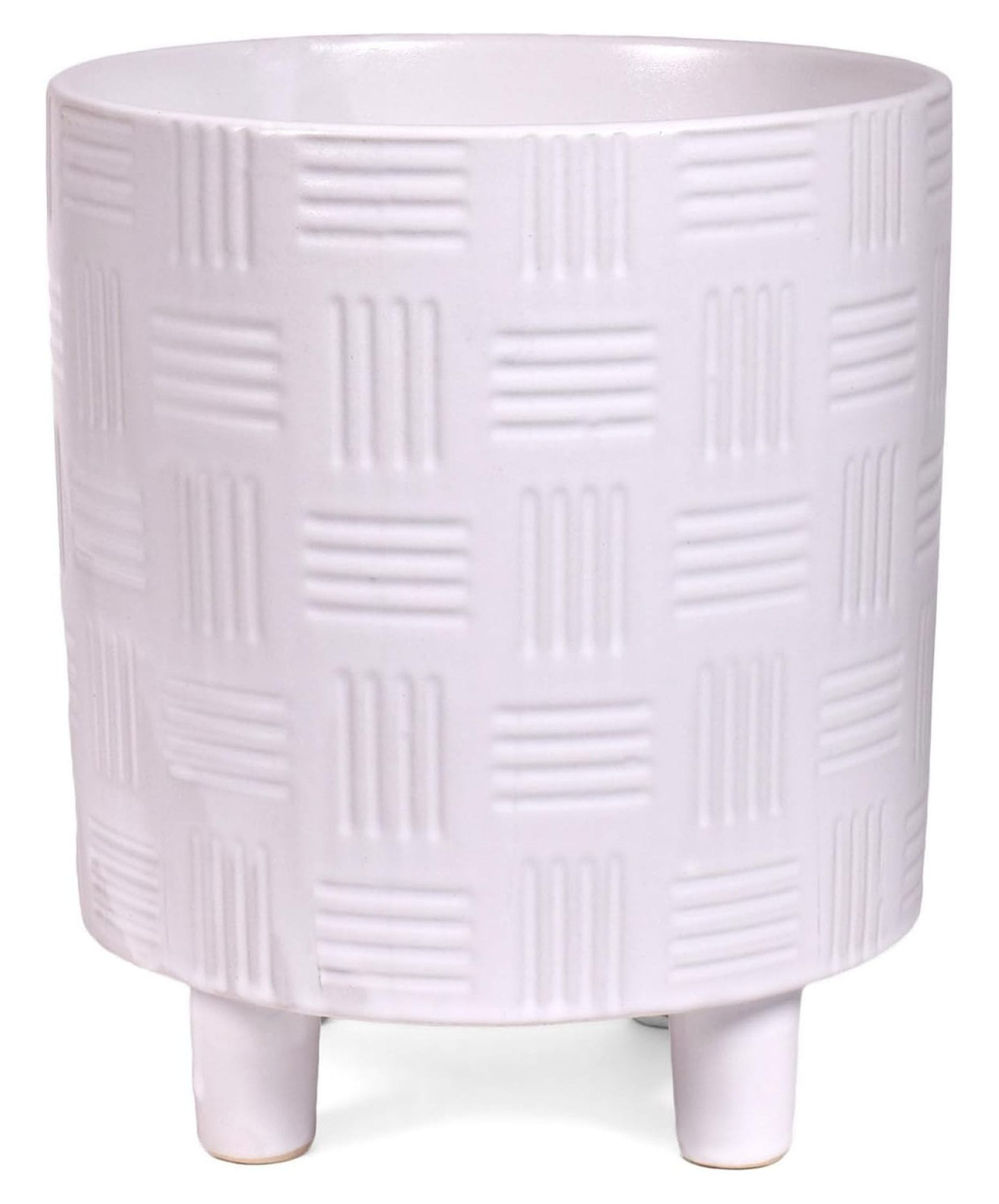 Modern Footed Ceramic Pot with Etched Pattern, White, 6-3/4" x 7-3/4 ...
