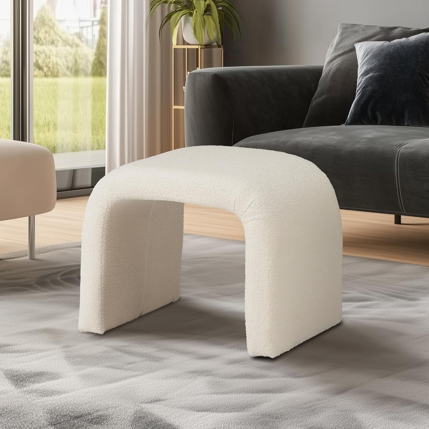 Modern Footstool Ottoman, Dressing Stool, U-Shaped Ottoman, Teddy ...