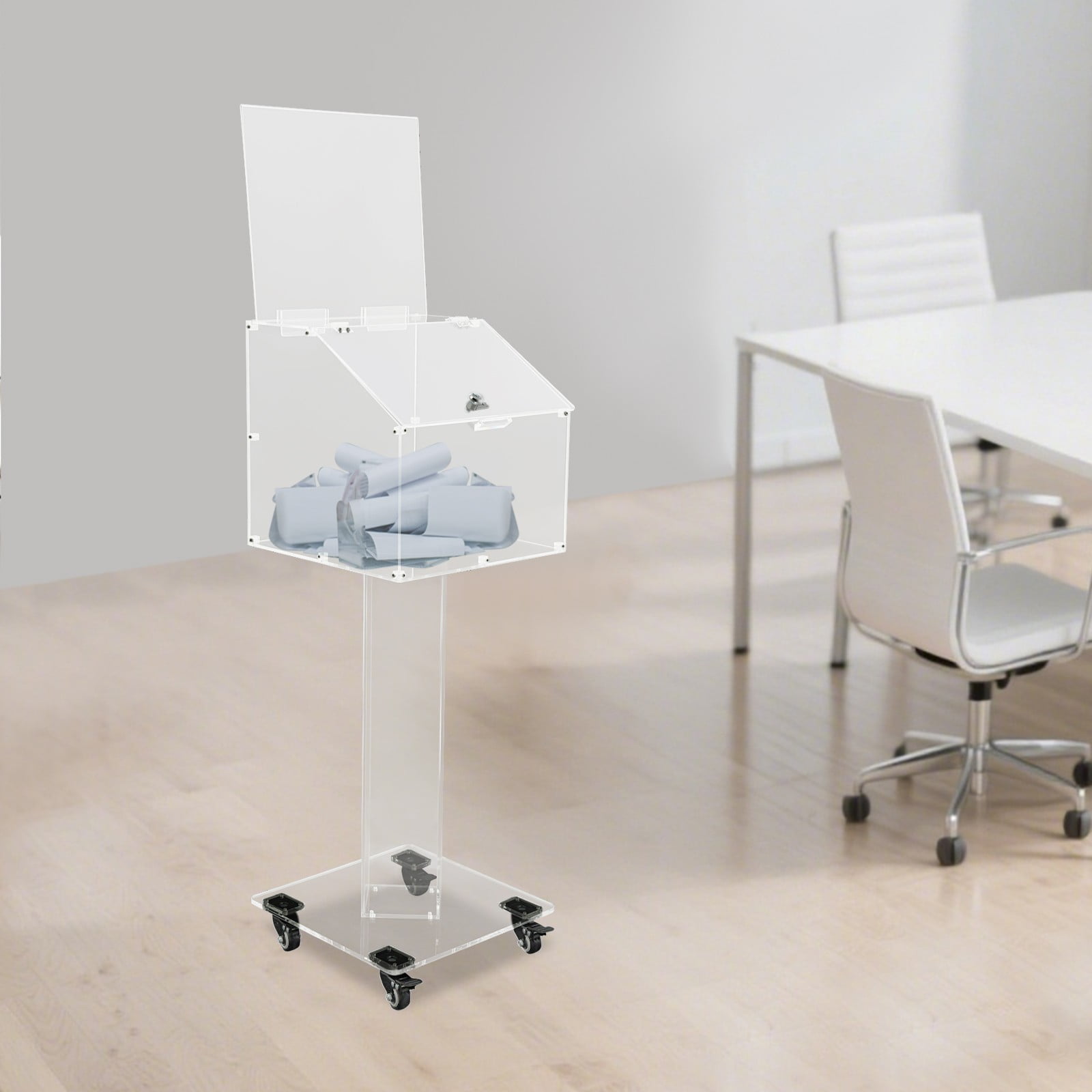 Modern Free-standing Floor Standing Donation Box with Wheels Clear for ...