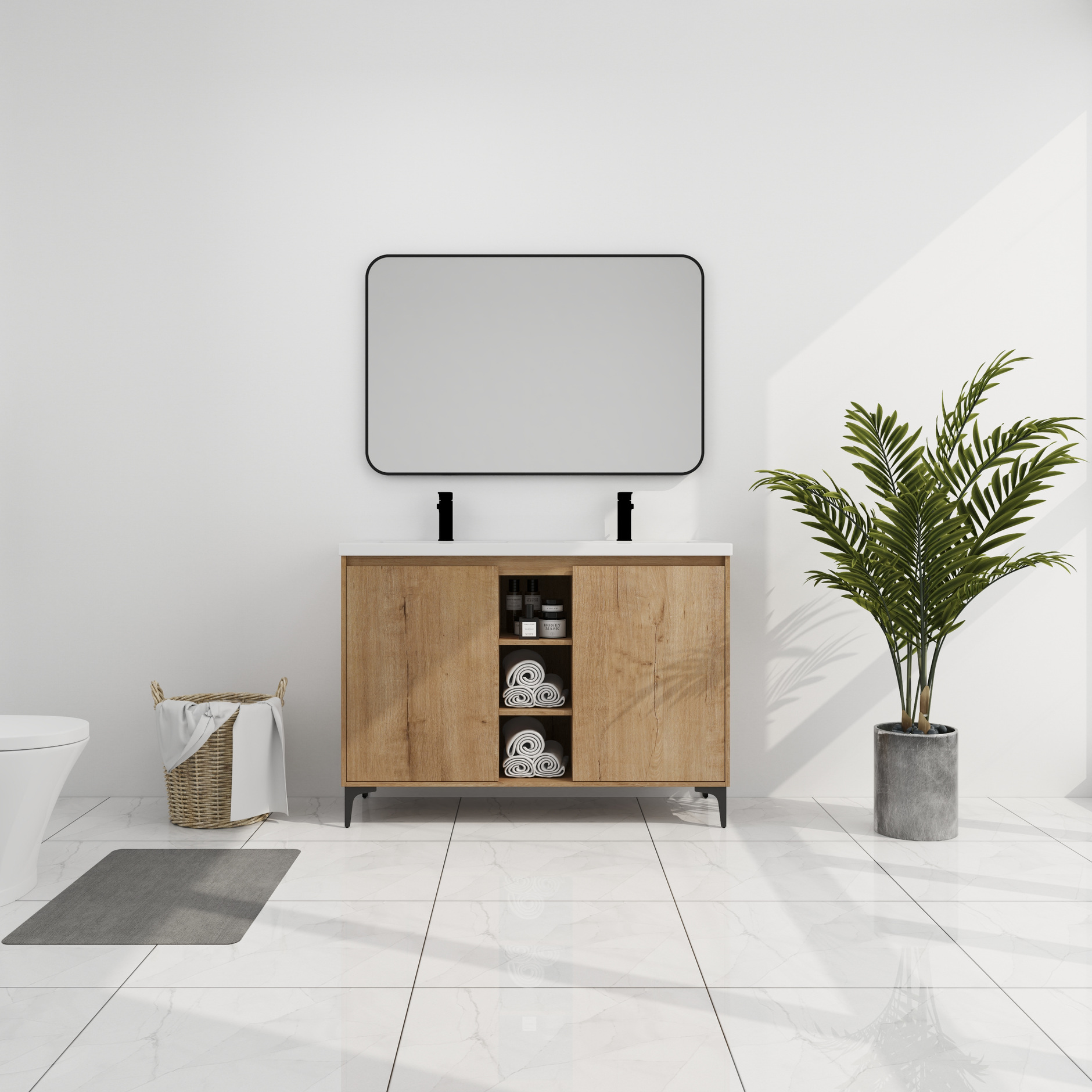 Modern Freestanding Bathroom Vanity With Double Sink 48" - Door ...