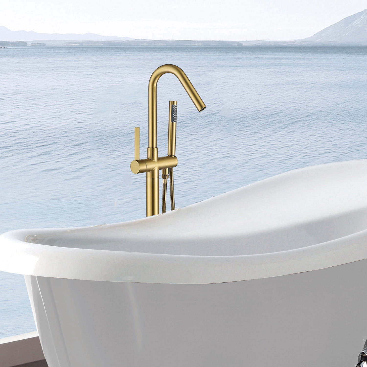 Modern Freestanding Bathtub Faucet with Sleek Hand Shower Attachment ...
