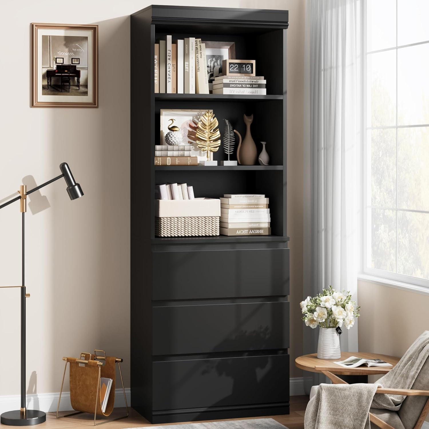 Modern Freestanding Bookcase with Drawers, 70.27" Tall Bookshelf ...