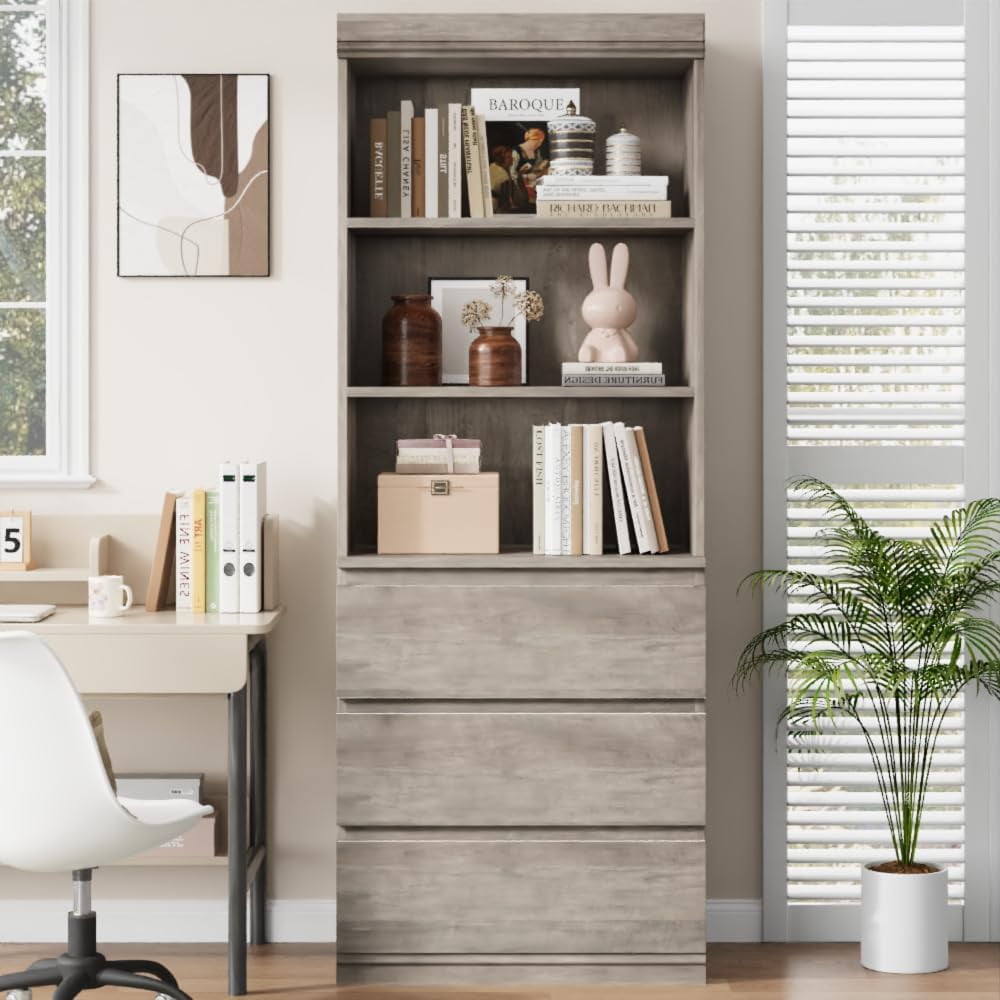 Modern Freestanding Bookcase with Drawers, 70.27" Tall Bookshelf ...