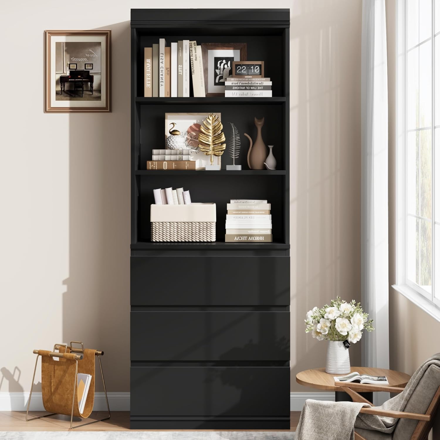 Modern Freestanding Bookcase with Drawers, 70.27" Tall Bookshelf ...
