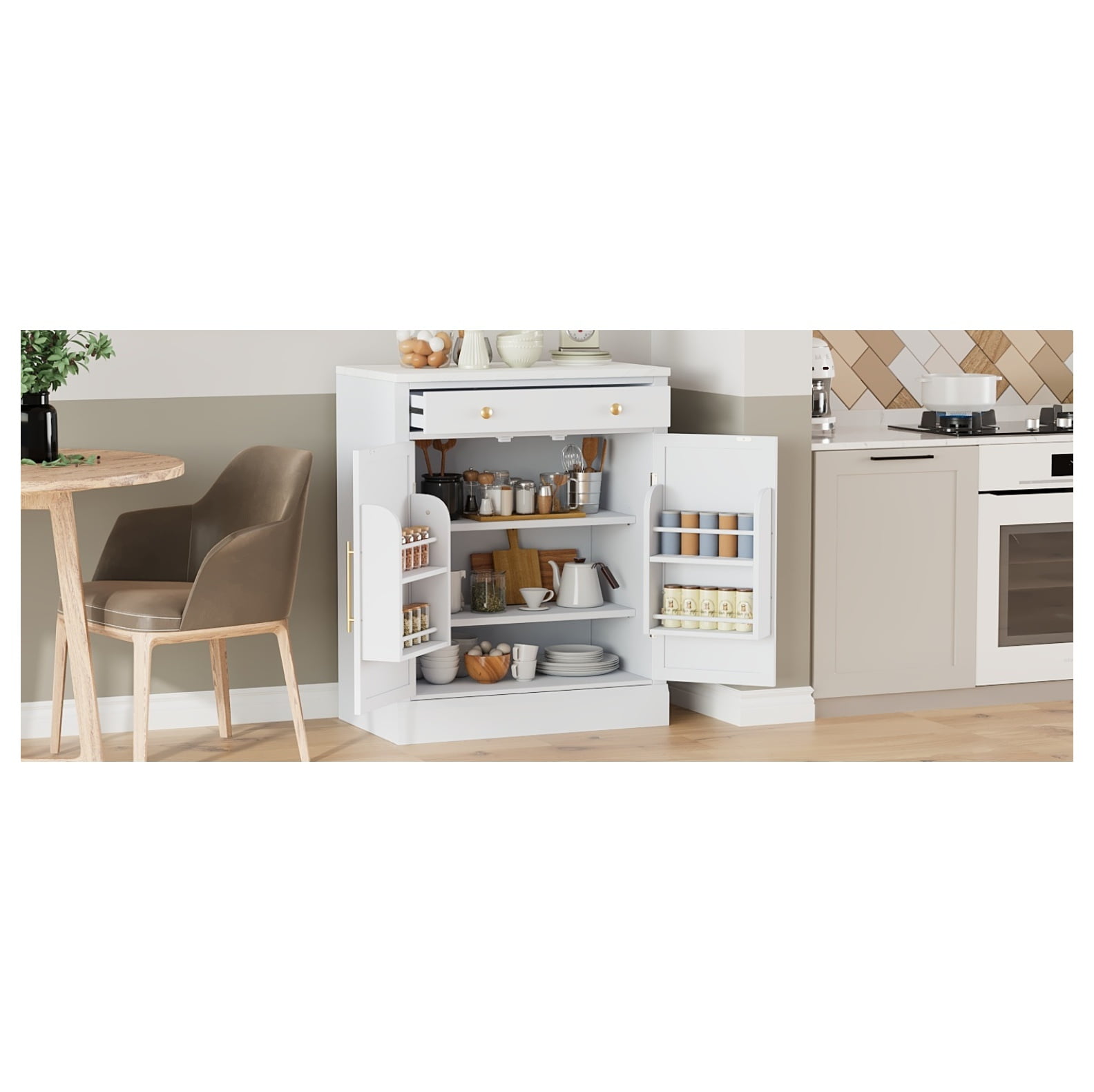 Modern Freestanding Kitchen Pantry,Buffet Food Storage, Coffee Bar ...