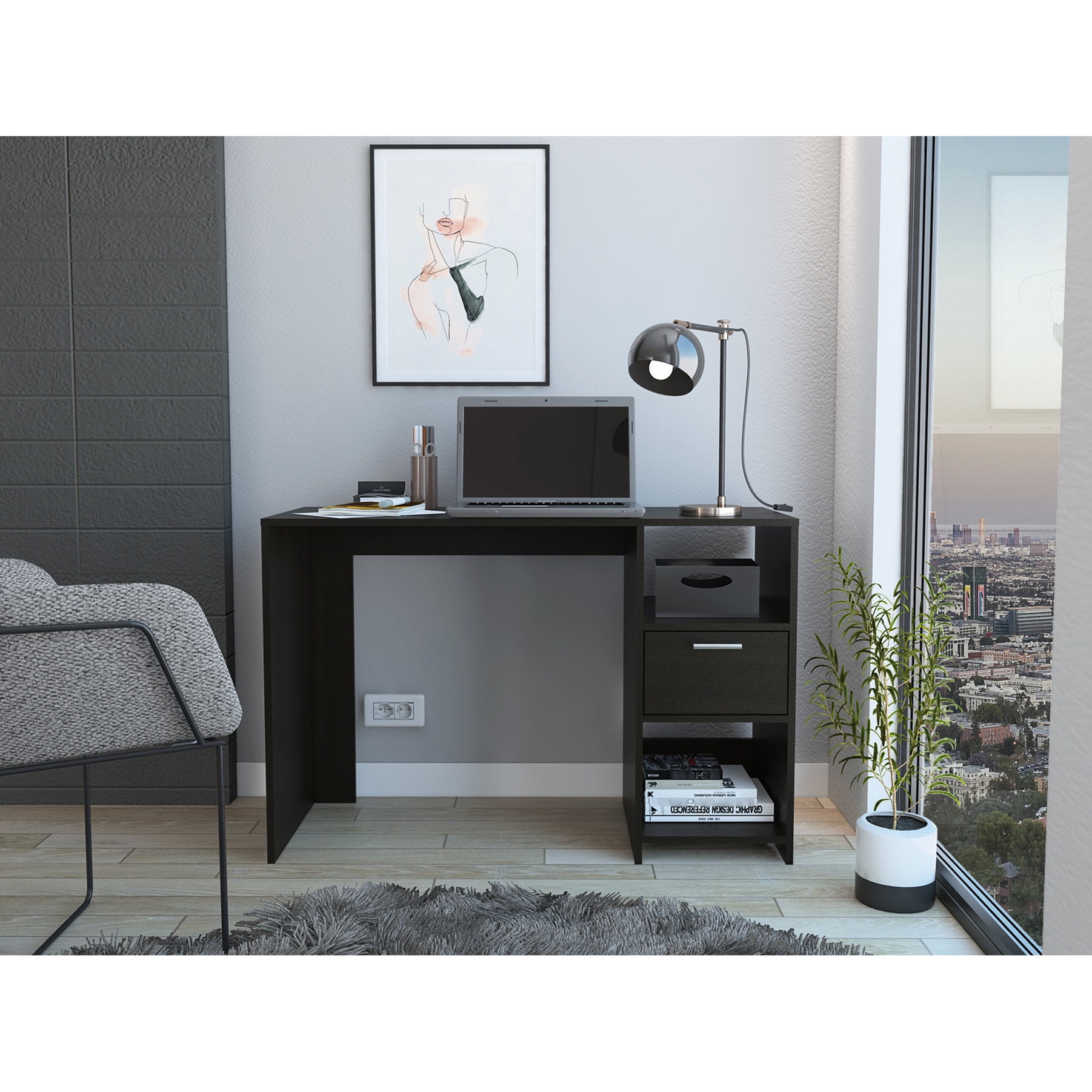 Modern Freestanding Office Desk | Drawer and Shelves for Organization ...