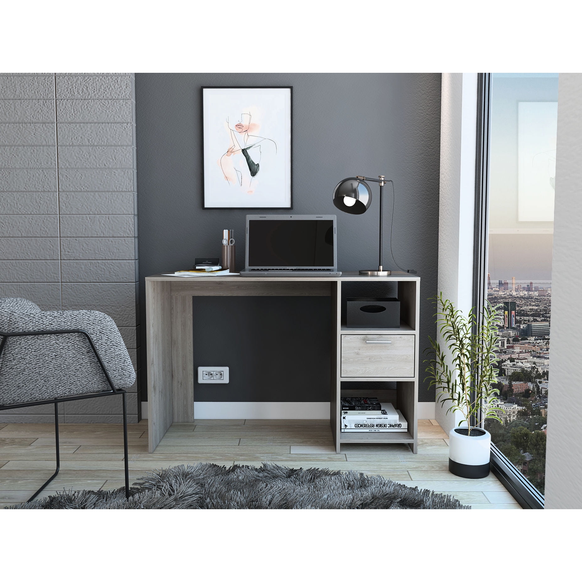 Modern Freestanding Office Desk+Two Compartments"-"Daily Office Work ...
