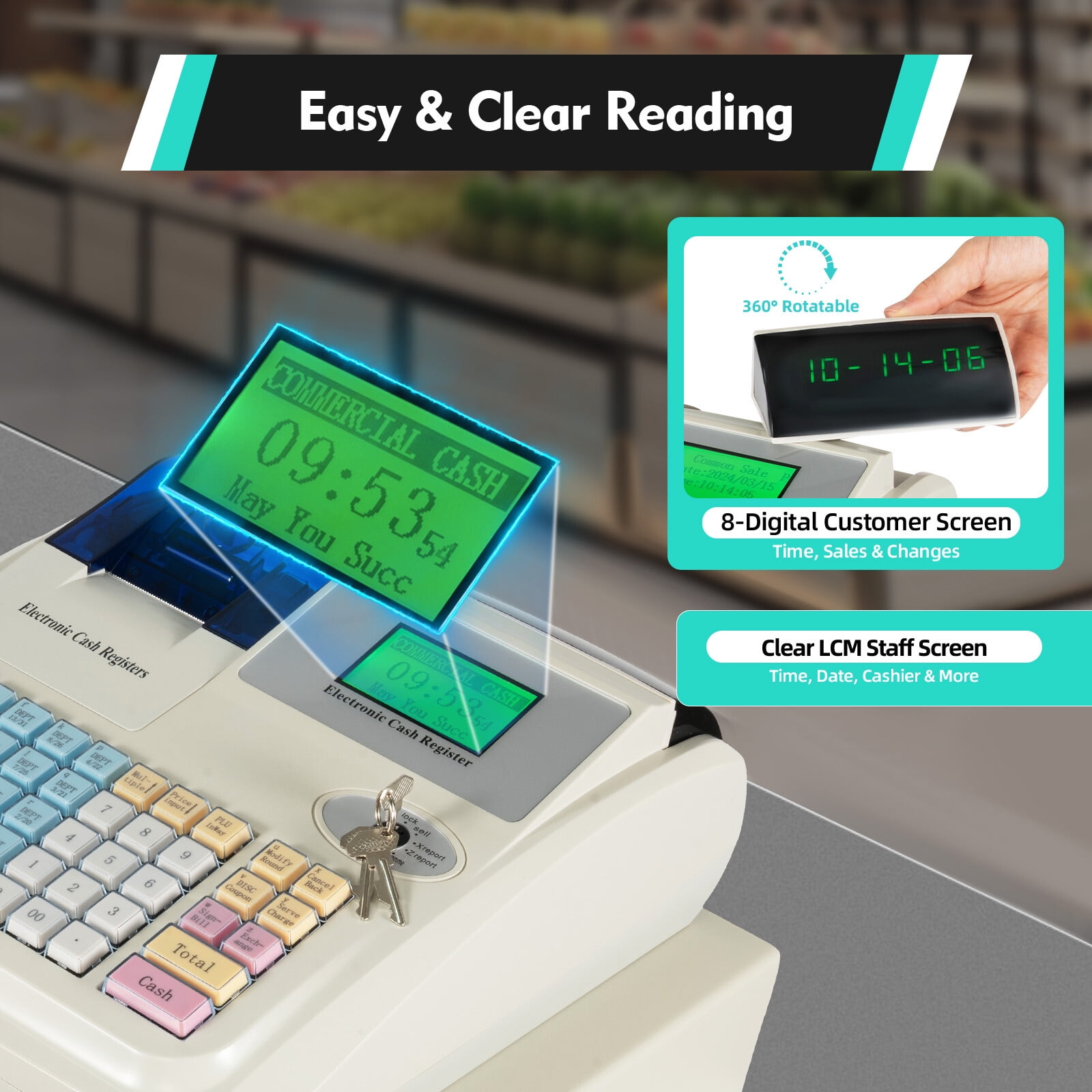 Modern Freestanding White Electronic Cash Register 48 Keys Cash ...