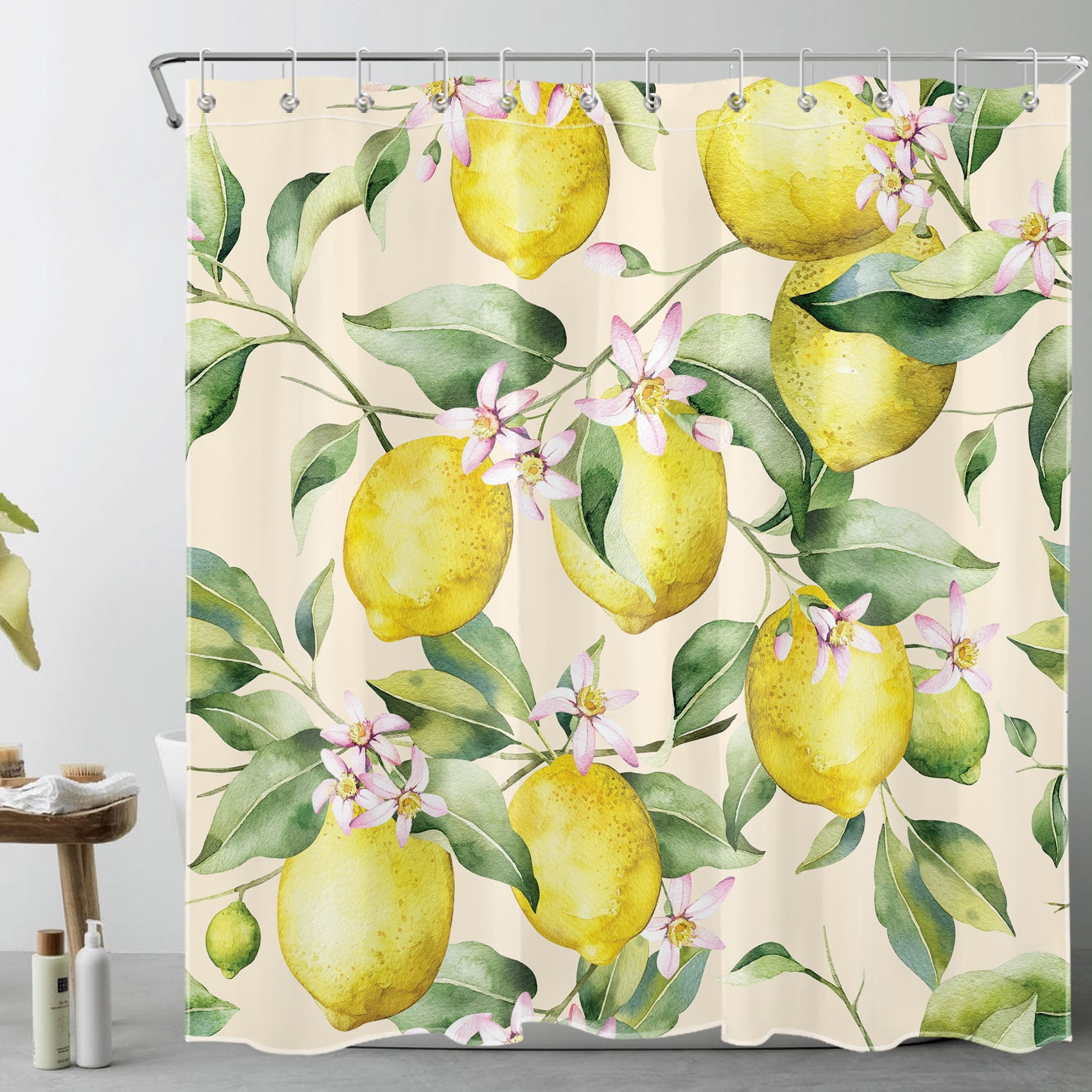 Modern Fruit Shower Curtain Decor,Yellow Lemon and Country Green ...