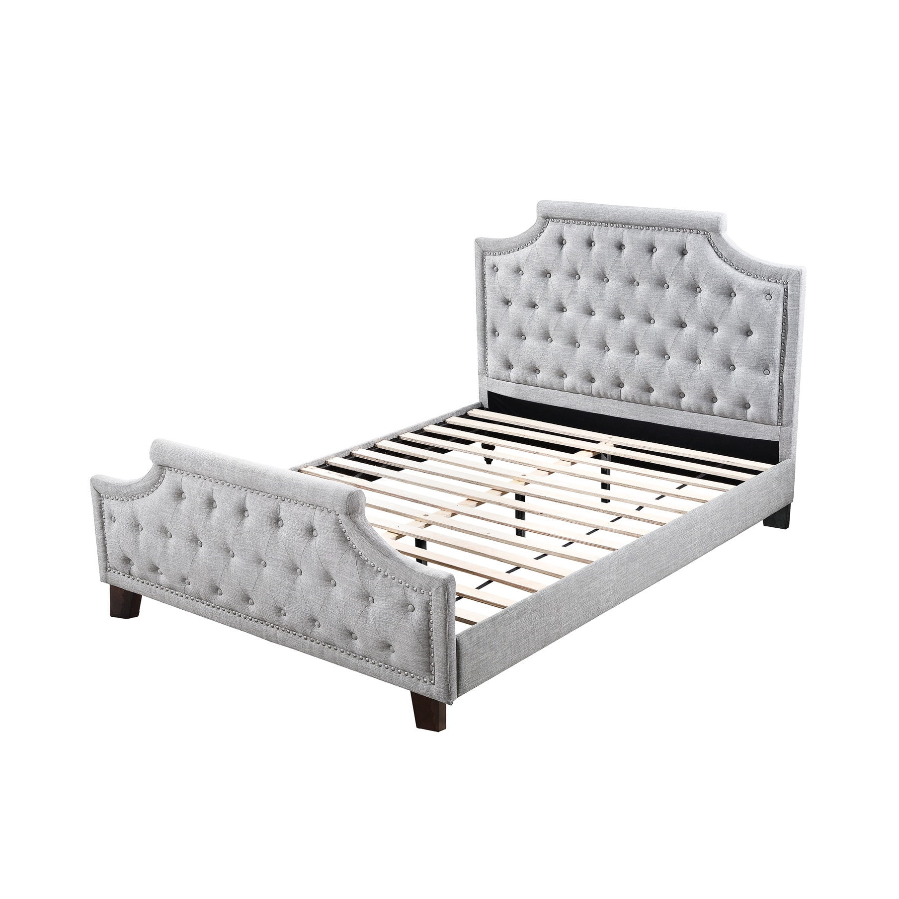 Modern Full Size Bed In Grey Polyfiber, Button Headboard And For ...