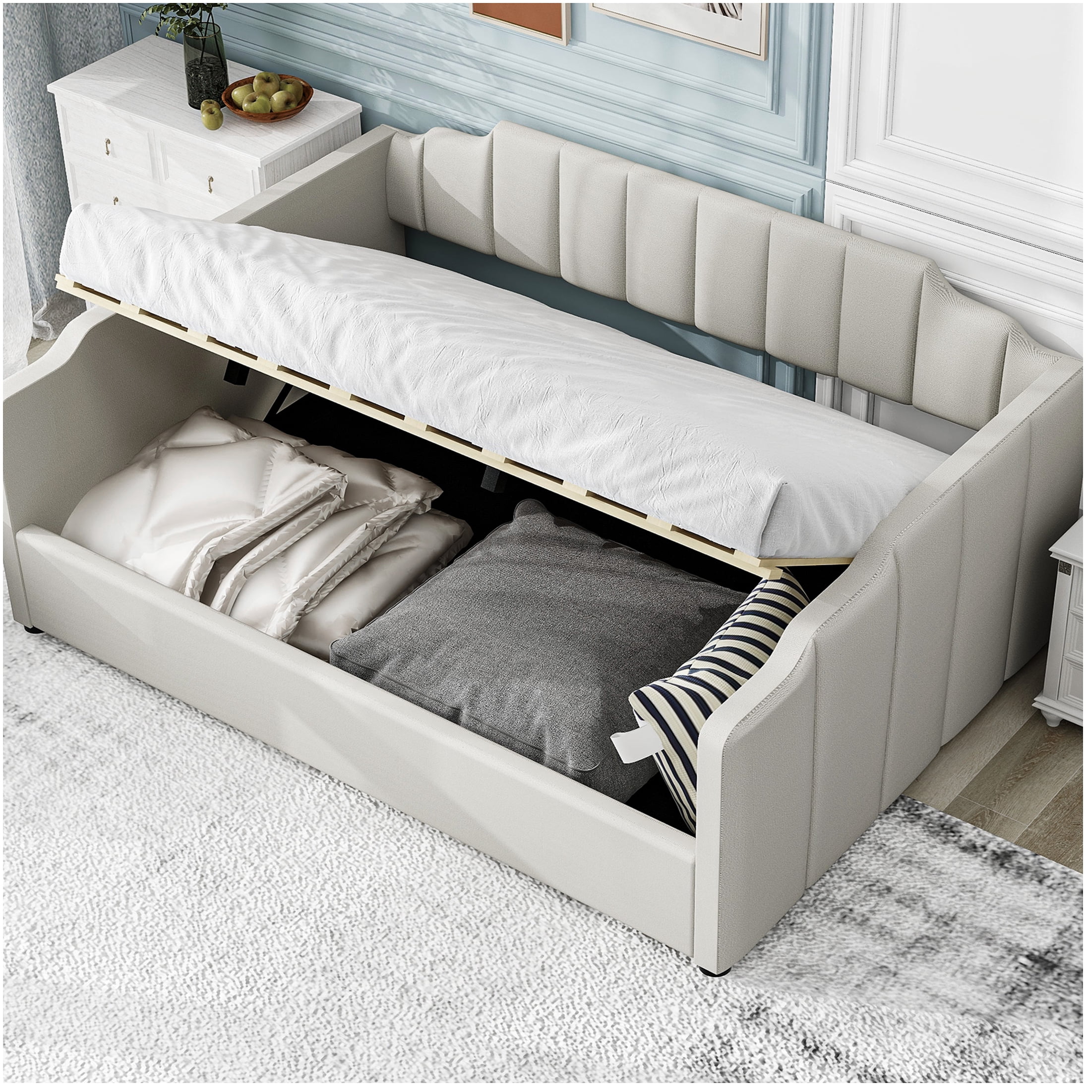 Modern Full Size Daybed with Upholstered Backrest and Storage Drawer ...