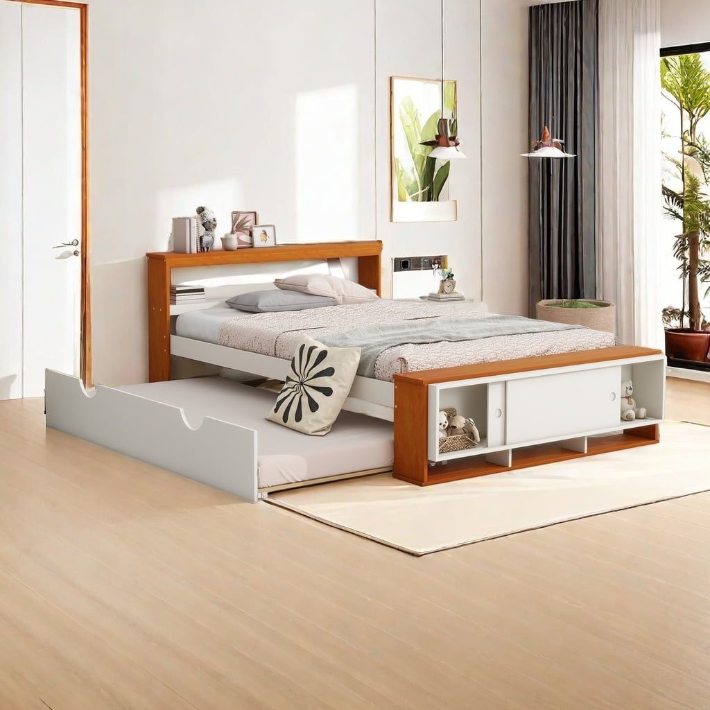 Modern Full Size Platform Bed with Storage Headboard and Footboard ...