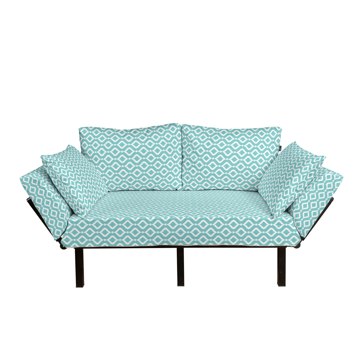 Modern Futon Couch, Vertical Oval Shapes Pattern with Dots Waves Curves ...