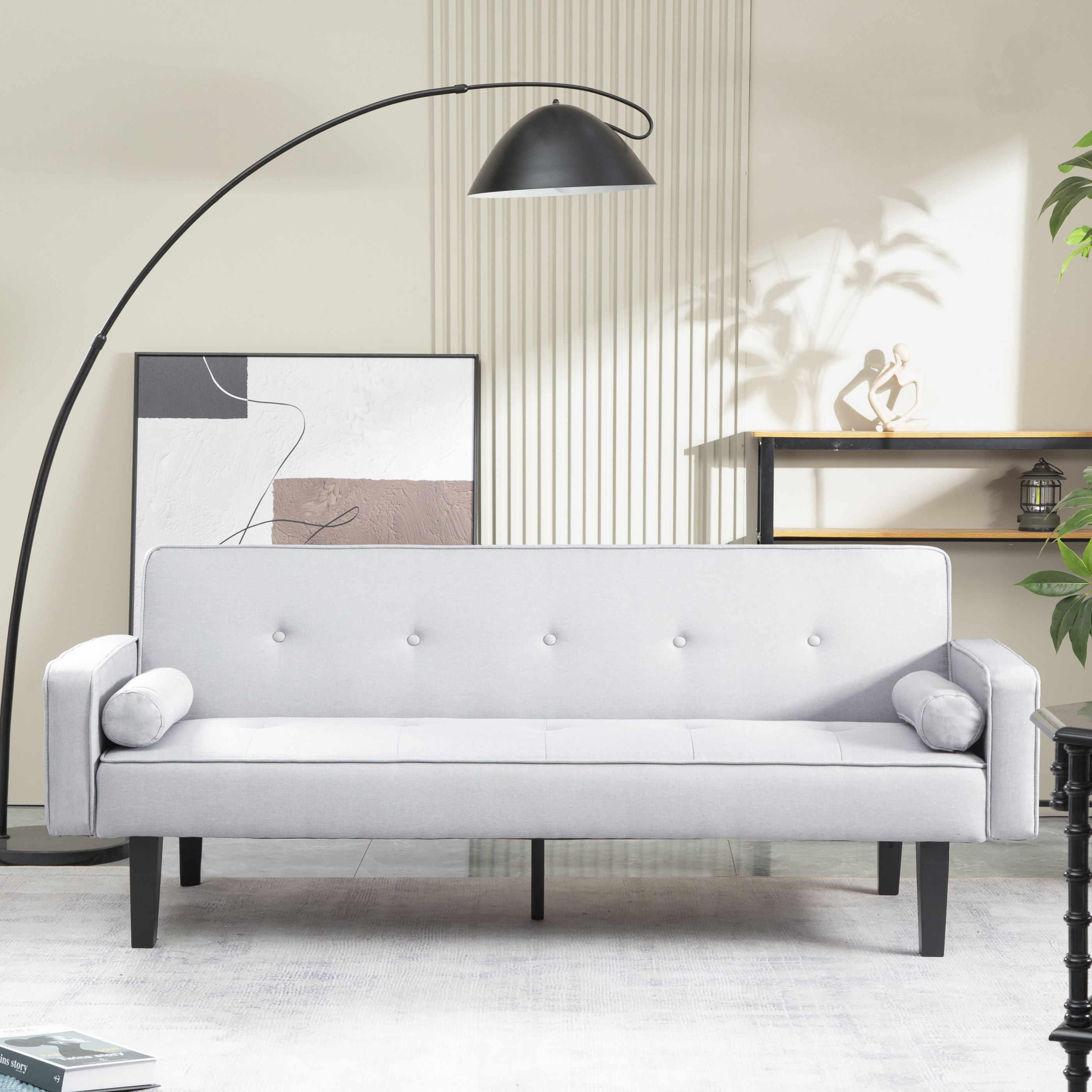 Leumius Modern Linen Reclining Futon Sofa with Pillows, Light Gray ...