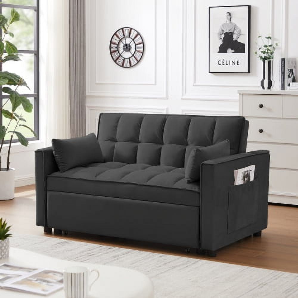 Modern Futon Sofa Couch, Pull Out Sleeper, Velvet, Reclining ...