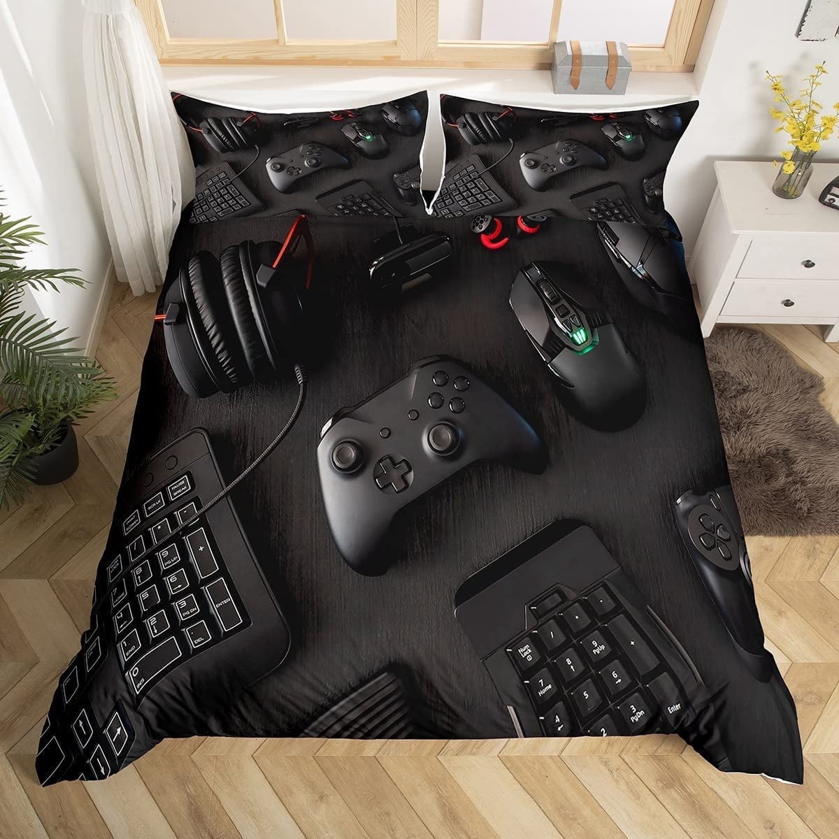 Modern Gamer Bedding Set for Kids Room, Gamepad Duvet Cover with 2 ...