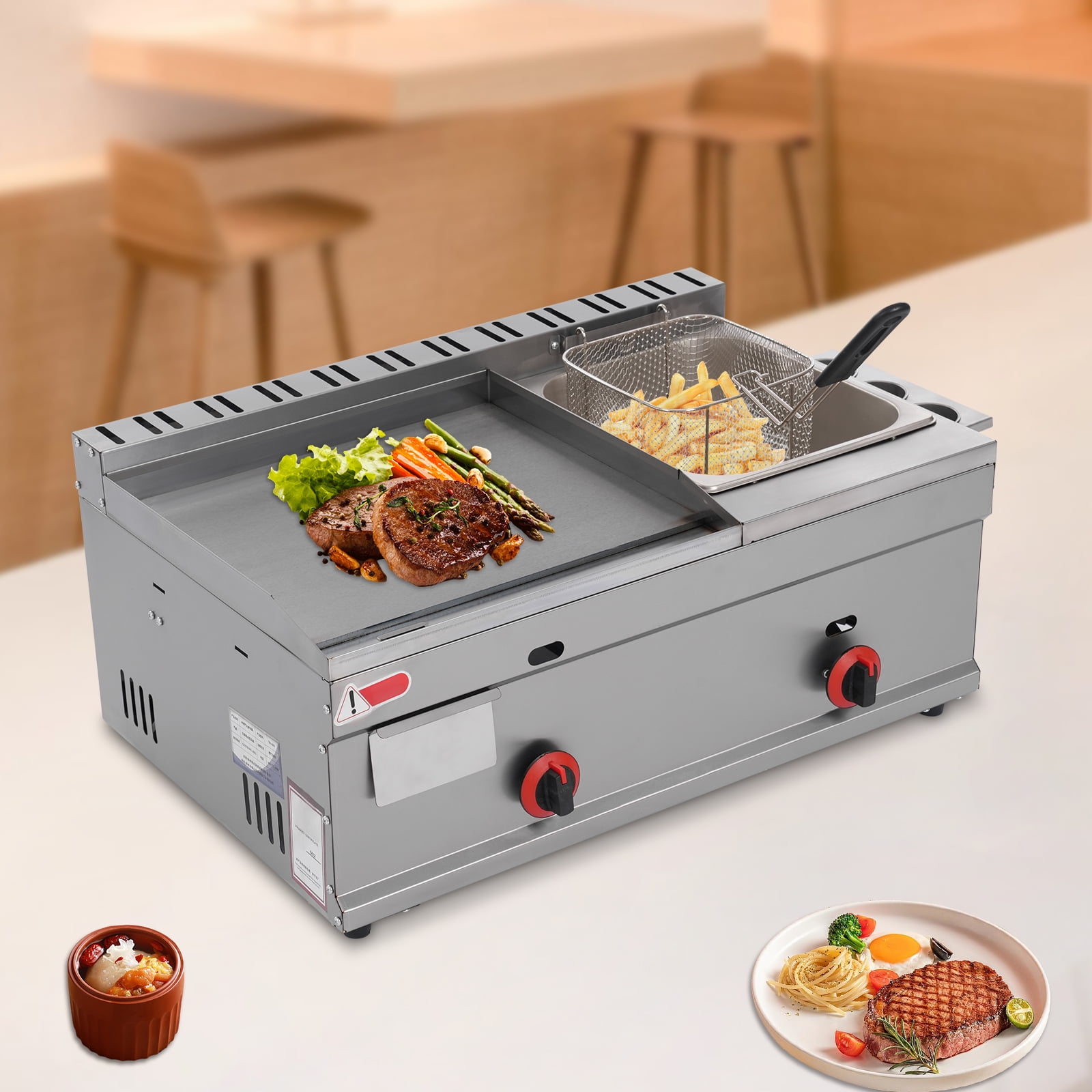 Modern Gas Deep Fryer, Commercial Griddle With Fryer, 410 Stainless ...