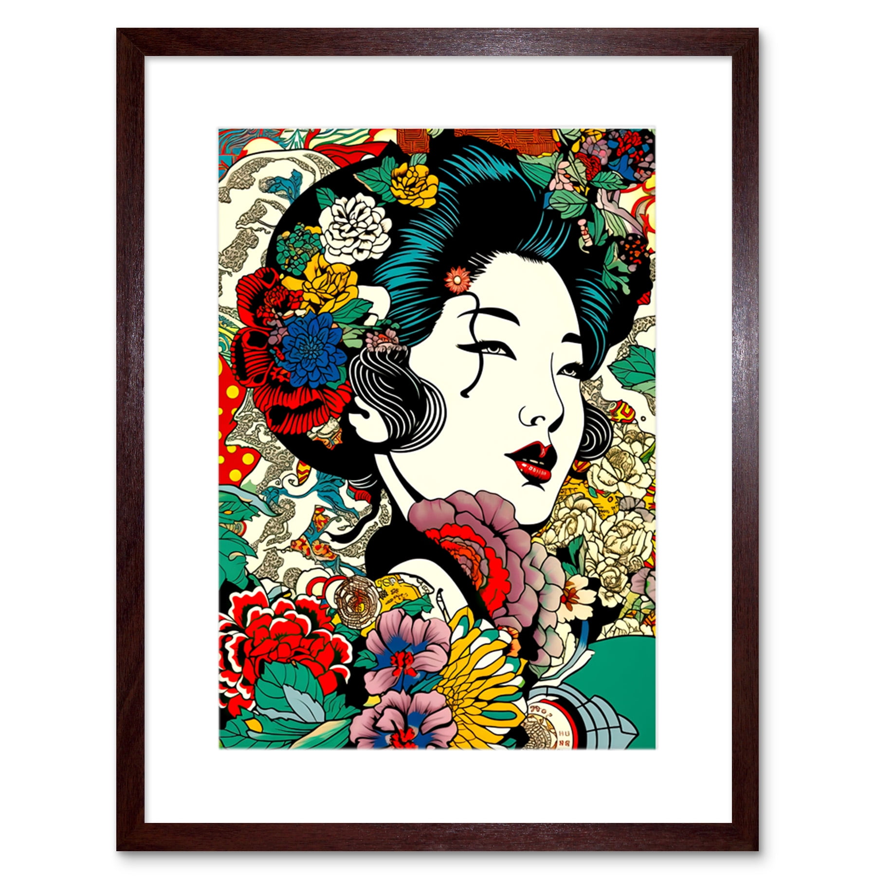 Modern Geisha Portrait Flower Patterns Bright Floral Japan Japanese ...