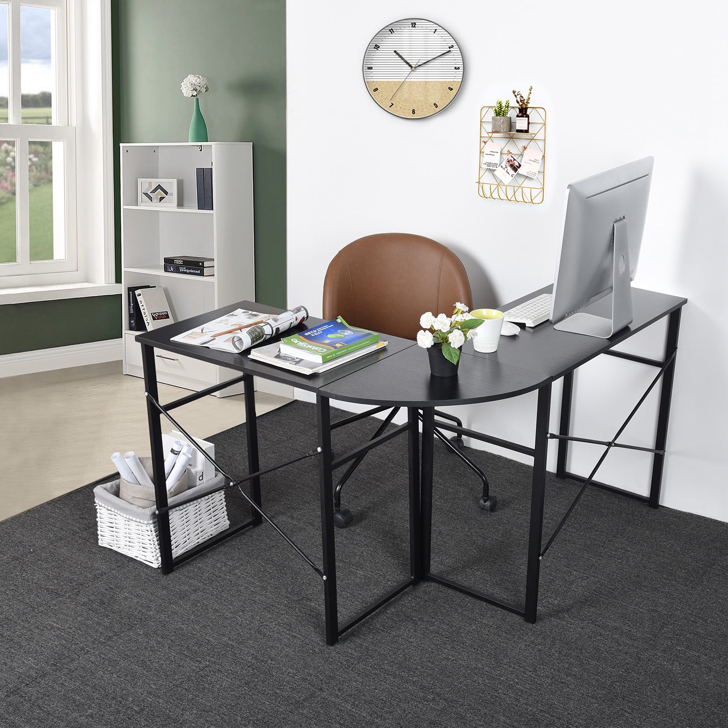 Modern Geo Black L Shape Computer Table - Walmart.com