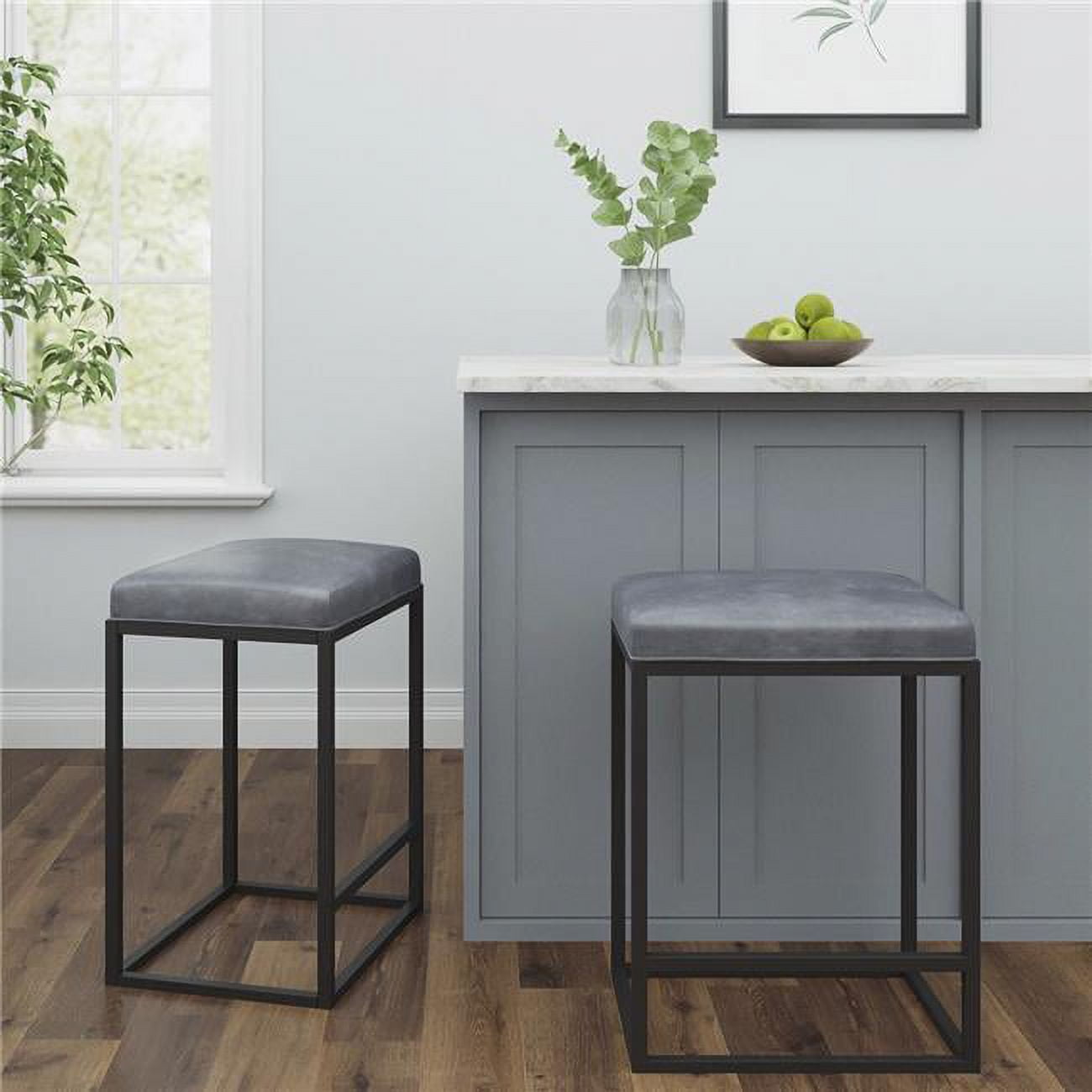 Modern Geo Grey Leather Bar Stools - Set of 2 - Walmart.com
