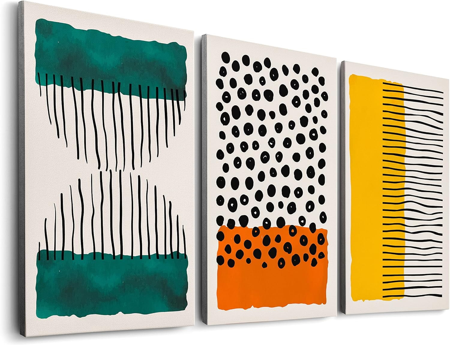 Modern Geometric Canvas Framed Mid Century Wall Art Set Boho Minimalist ...