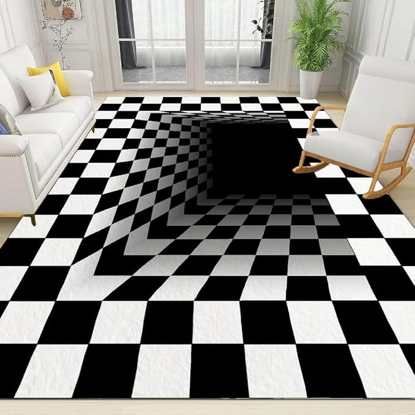 Modern Geometric Check Print Area Rug, Optical Illusion Art Design Rug ...