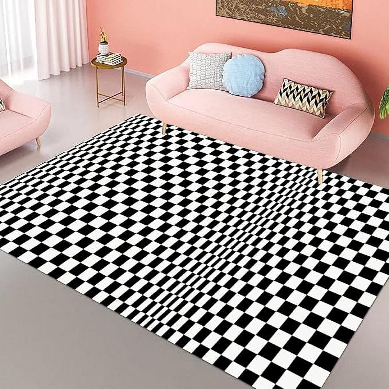 Modern Geometric Checkerboard Area Rug For Living Room Bedroom Washable ...