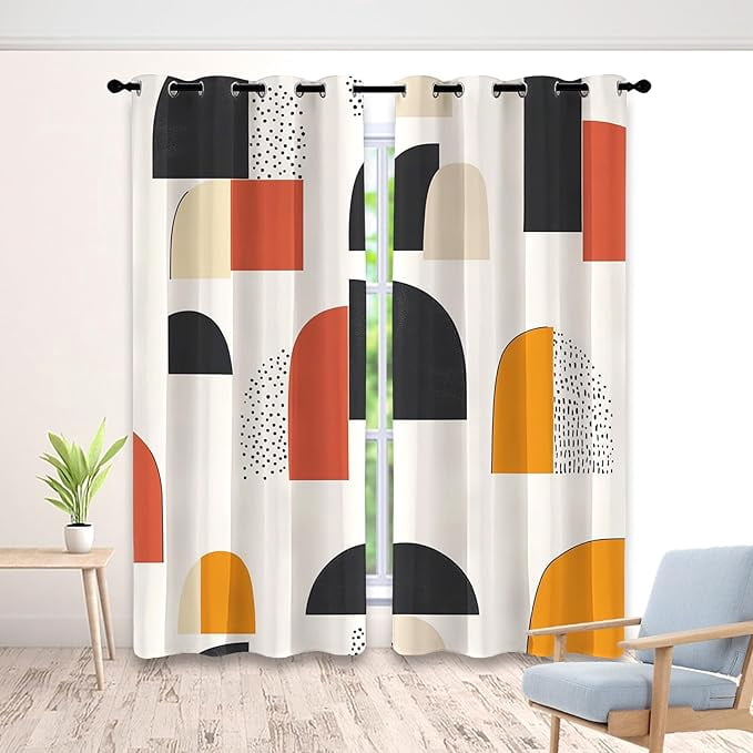 Modern Geometric Curtains Mid Century Blackout Curtains For Bedroom ...