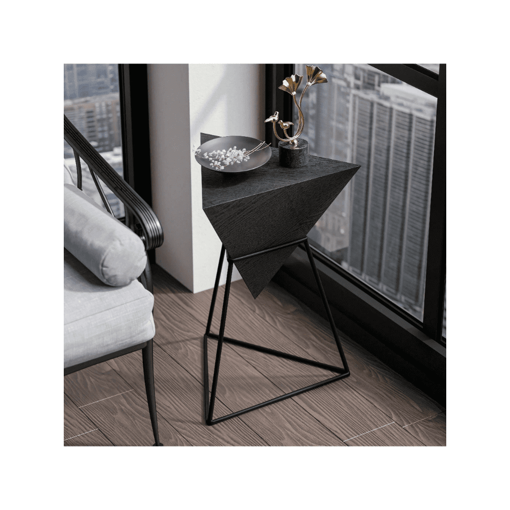 Modern Geometric End Table With Wooden Top And Metal Base, Unique ...