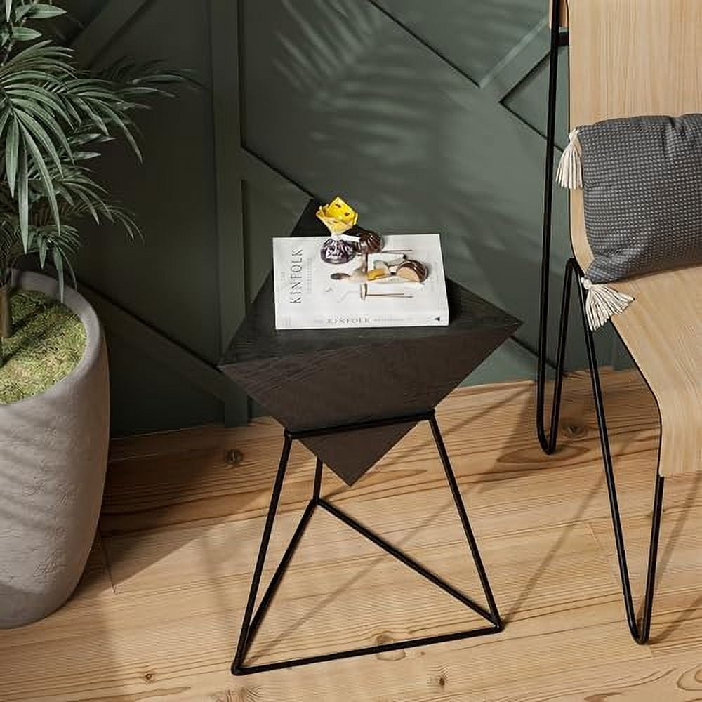 Modern Geometric End Table with Wooden Top and Metal Base, Unique ...