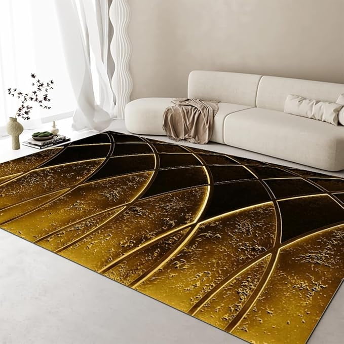 Modern Geometric Pattern Area Rug, Golden Metal Texture Background ...