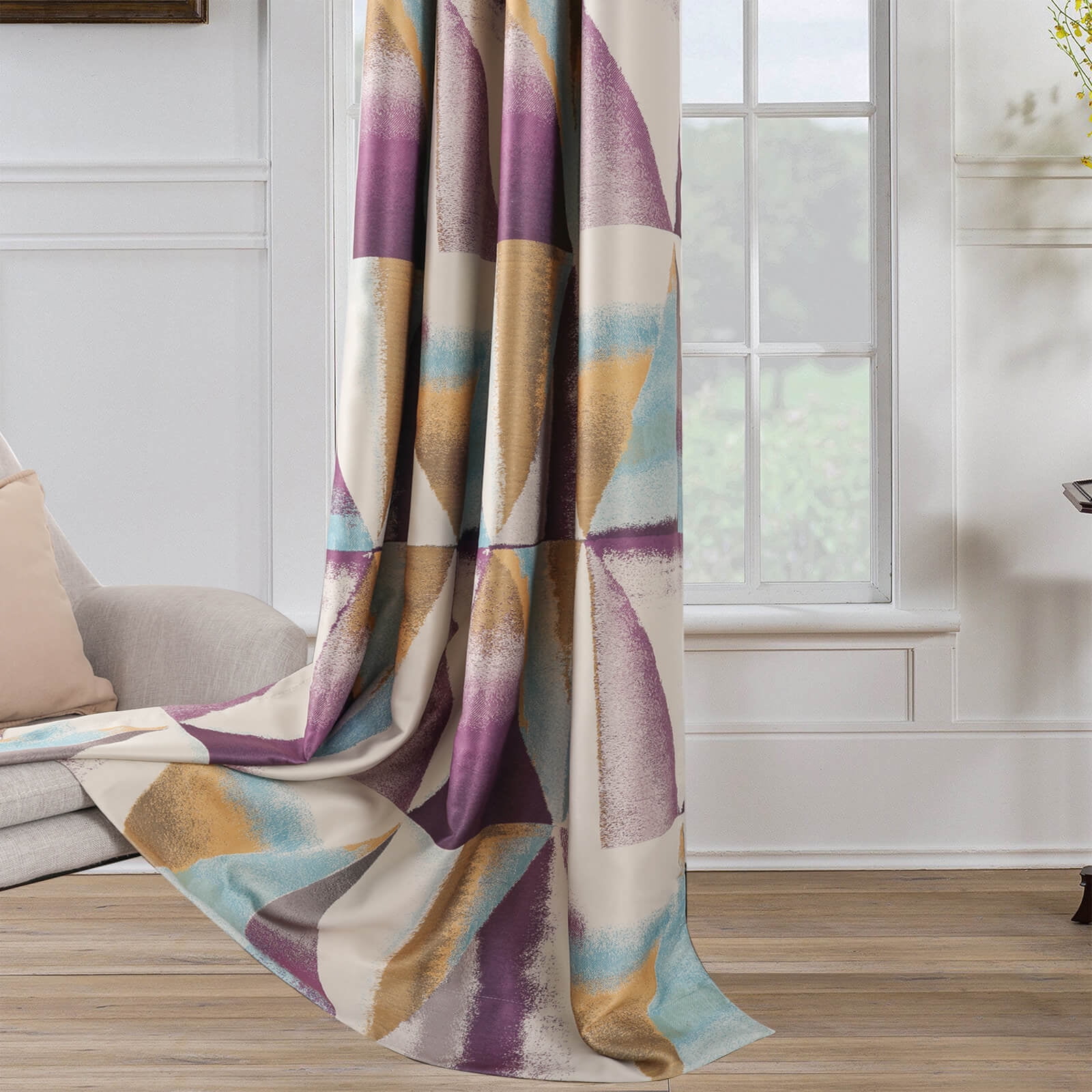 VOGOL Modern Geometric Pattern Thermal Insulated Drapes, Room Darkening ...