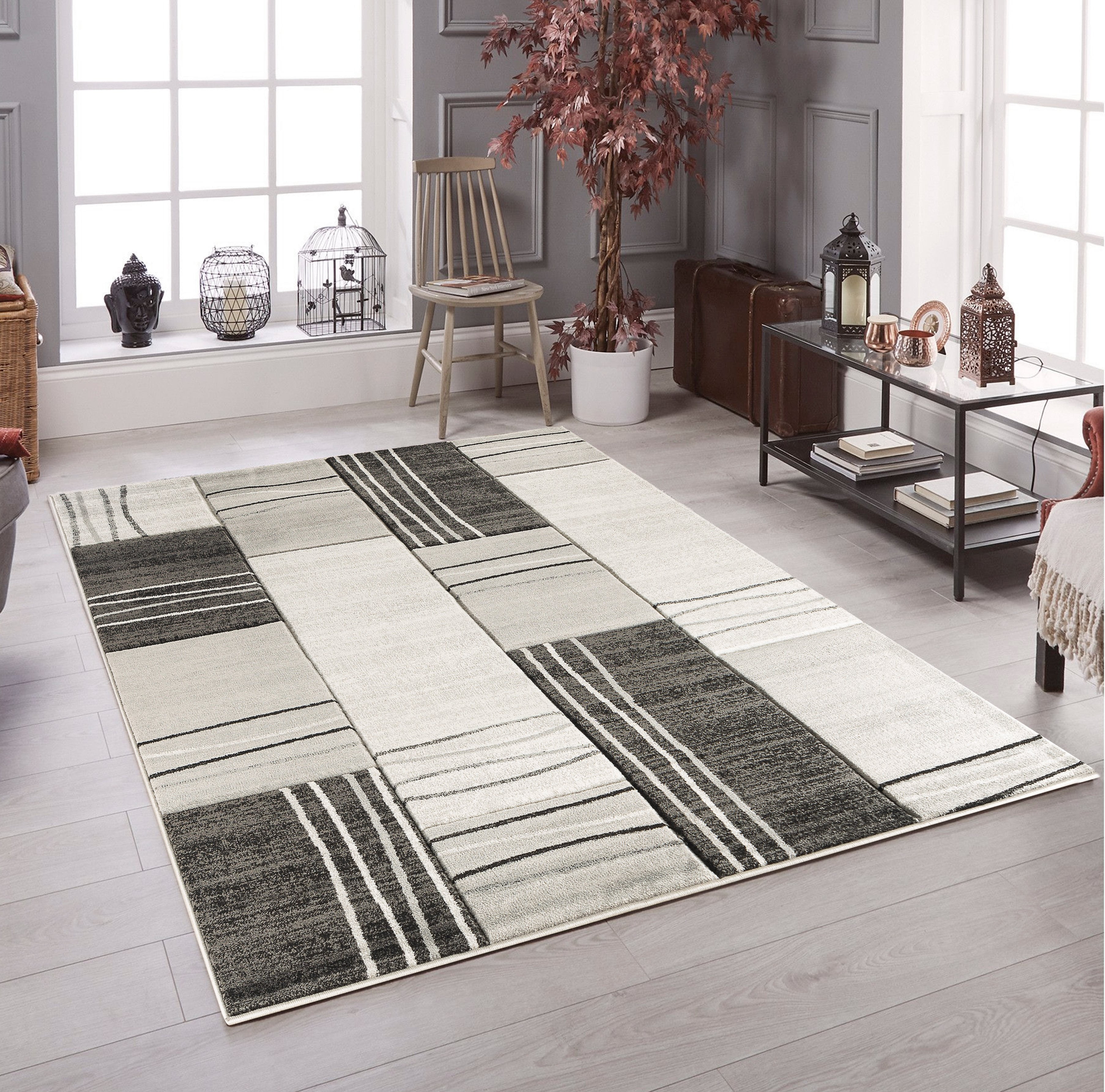 Modern Geometric Rectangles Hand-Carved Soft Living Room Area Rug ...