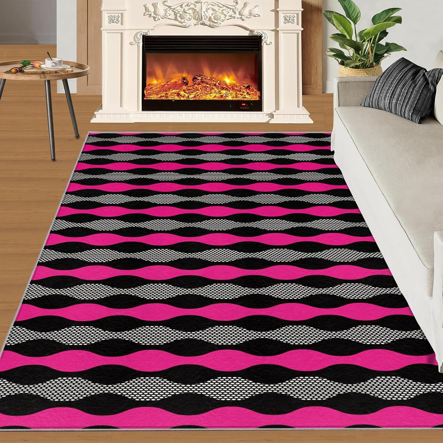 Modern Geometric Rug Colorful Waves Rugs for Living Room, Anti-Slip ...
