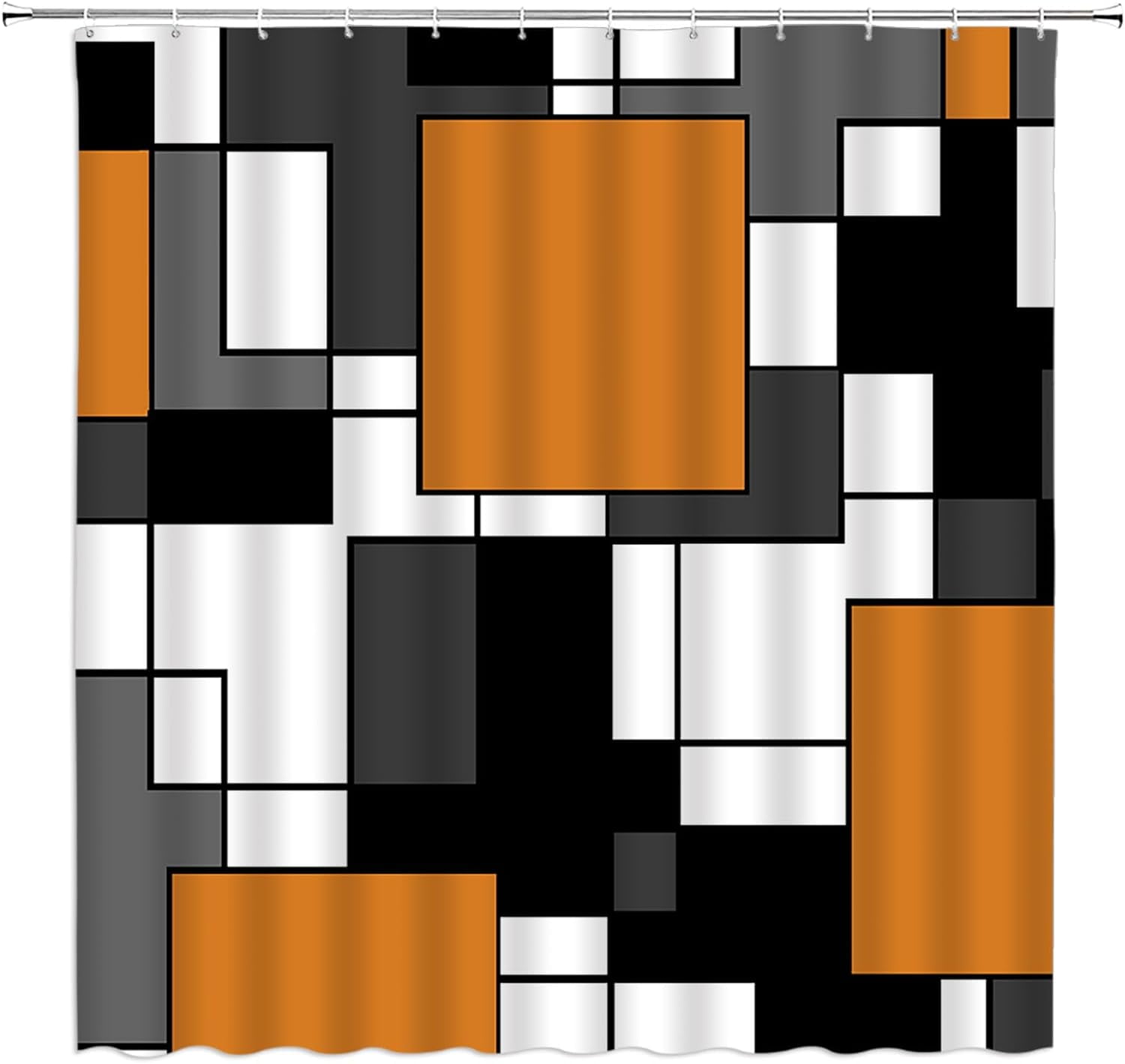Modern Geometric Shower Curtain Burnt Orange Gray Black Geometric