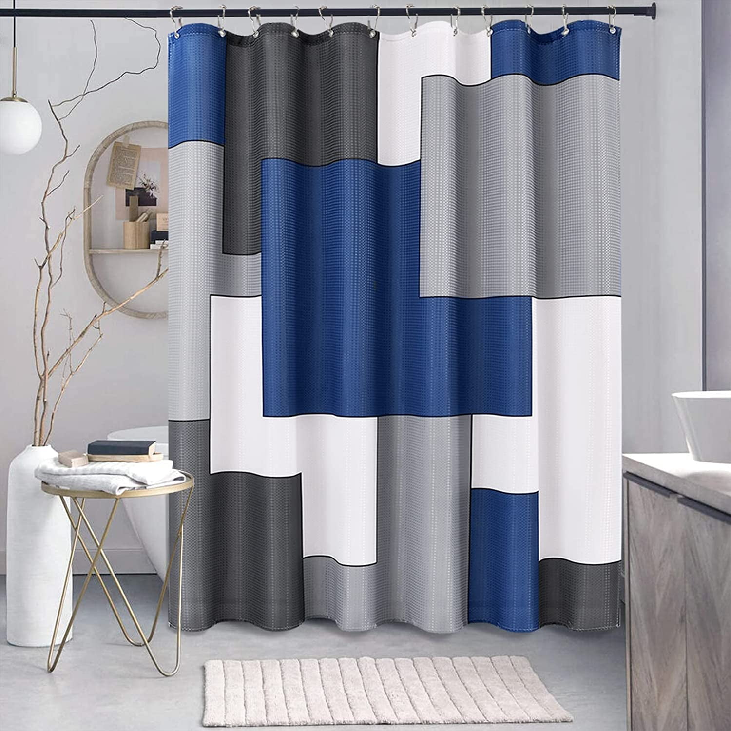 Modern Geometric Shower Cutains Green and White Coastal Decor Bath ...
