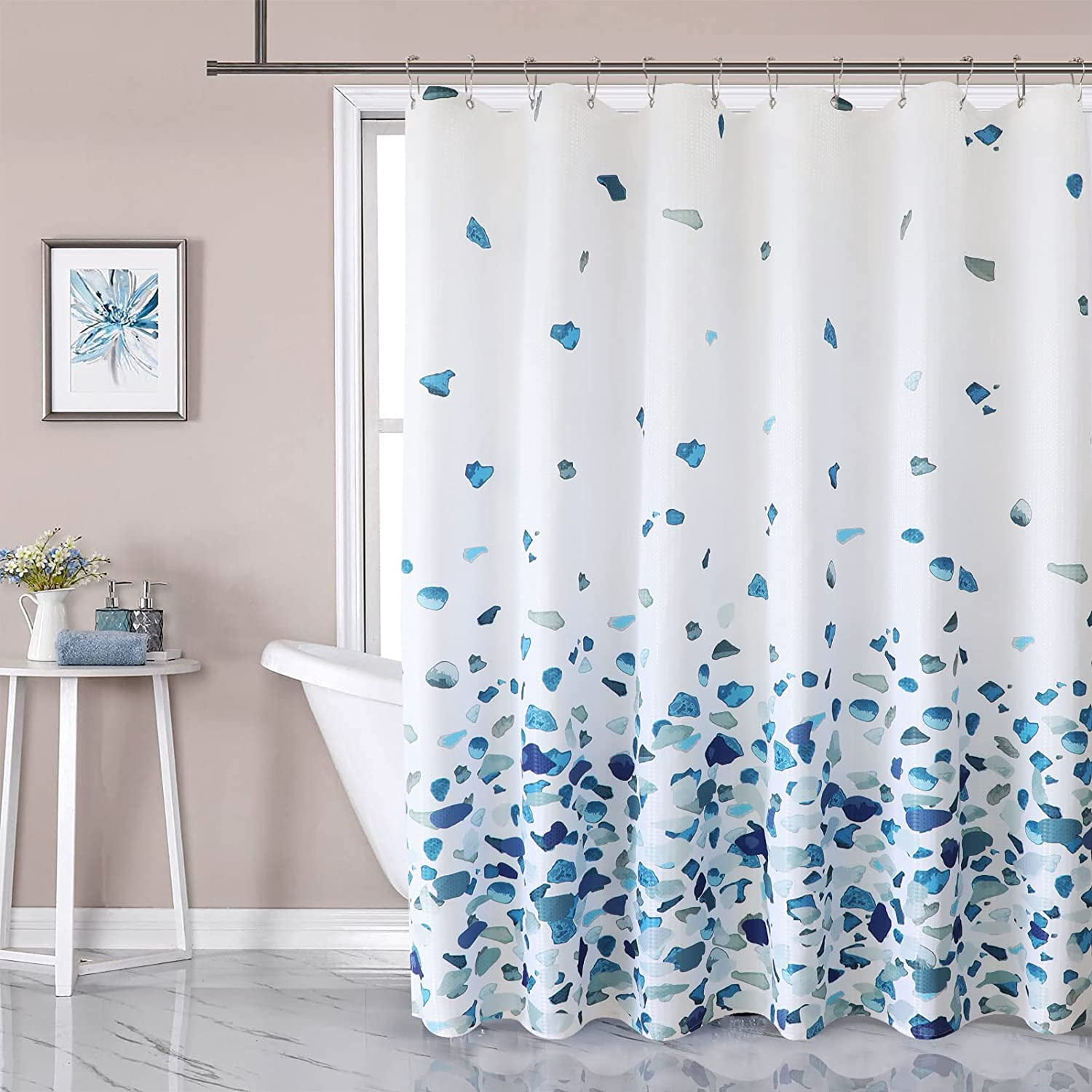 Modern Geometric Shower Cutains Green and White Coastal Decor Bath ...
