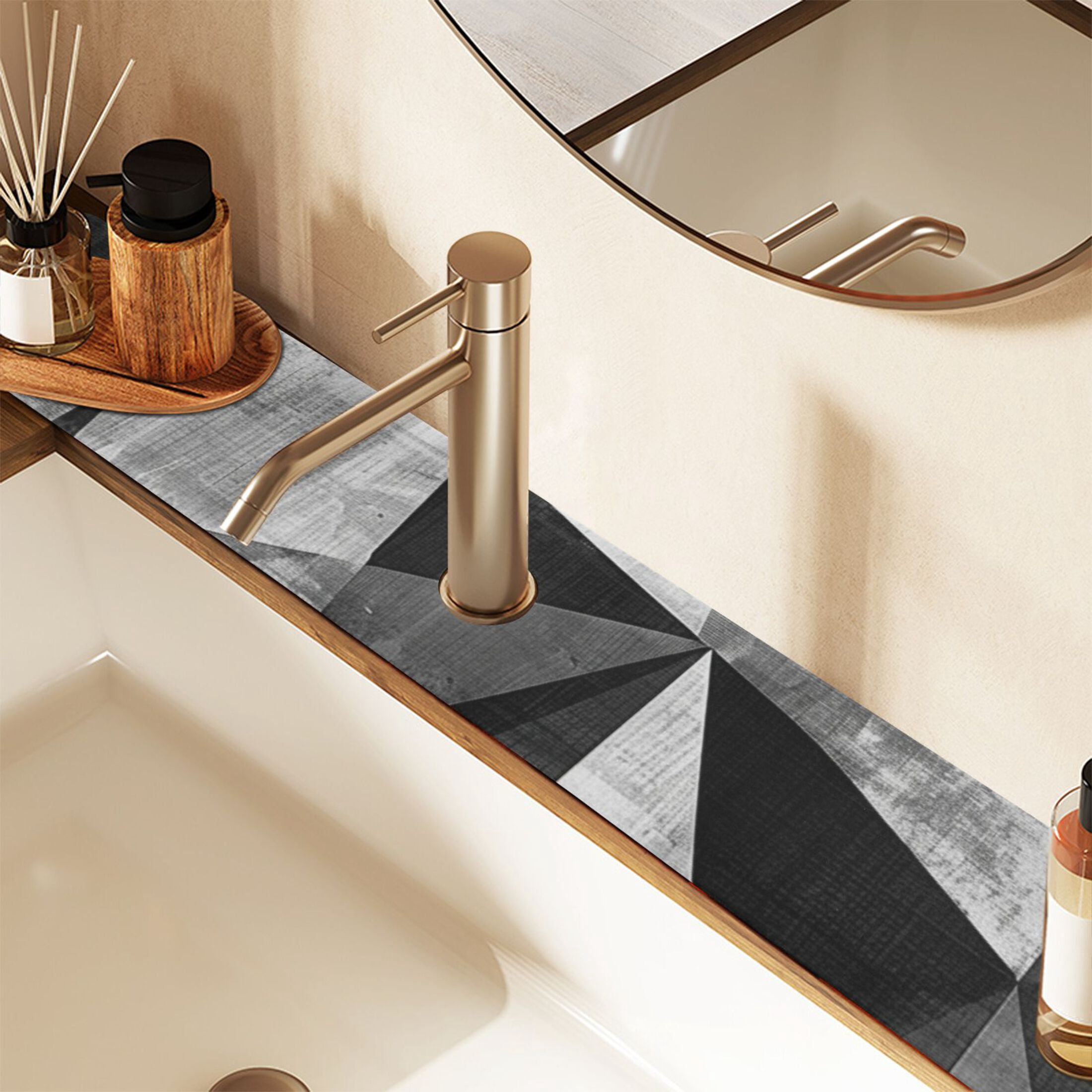Modern Geometric Sketch Art Sink Splash Guard Faucet Drying Mat 30"x5.4" Absorbent Pad Faucet ...